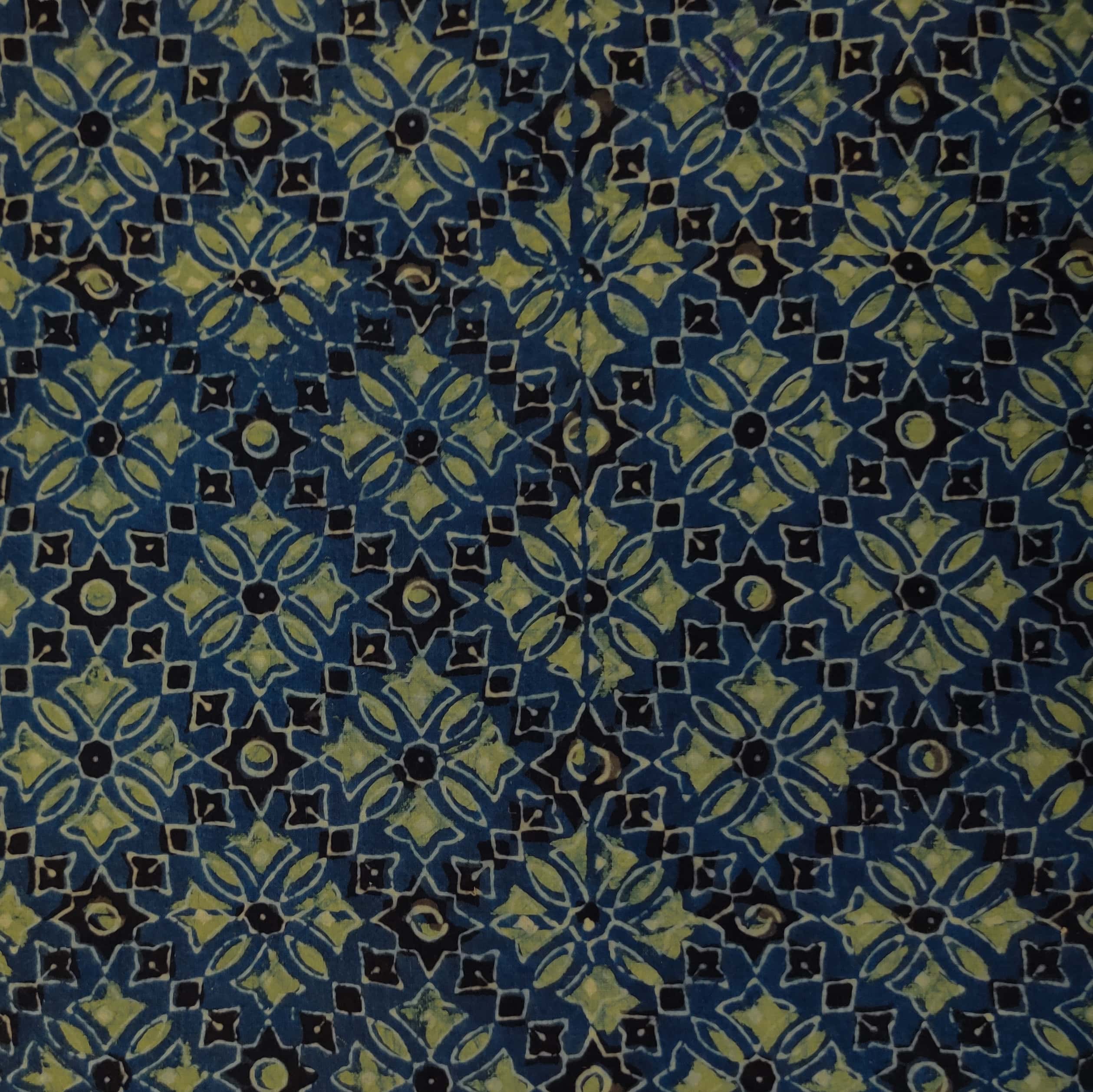 Pure Cotton Ajrak Persian Blue With All Over Geometric Pattern Green A ...