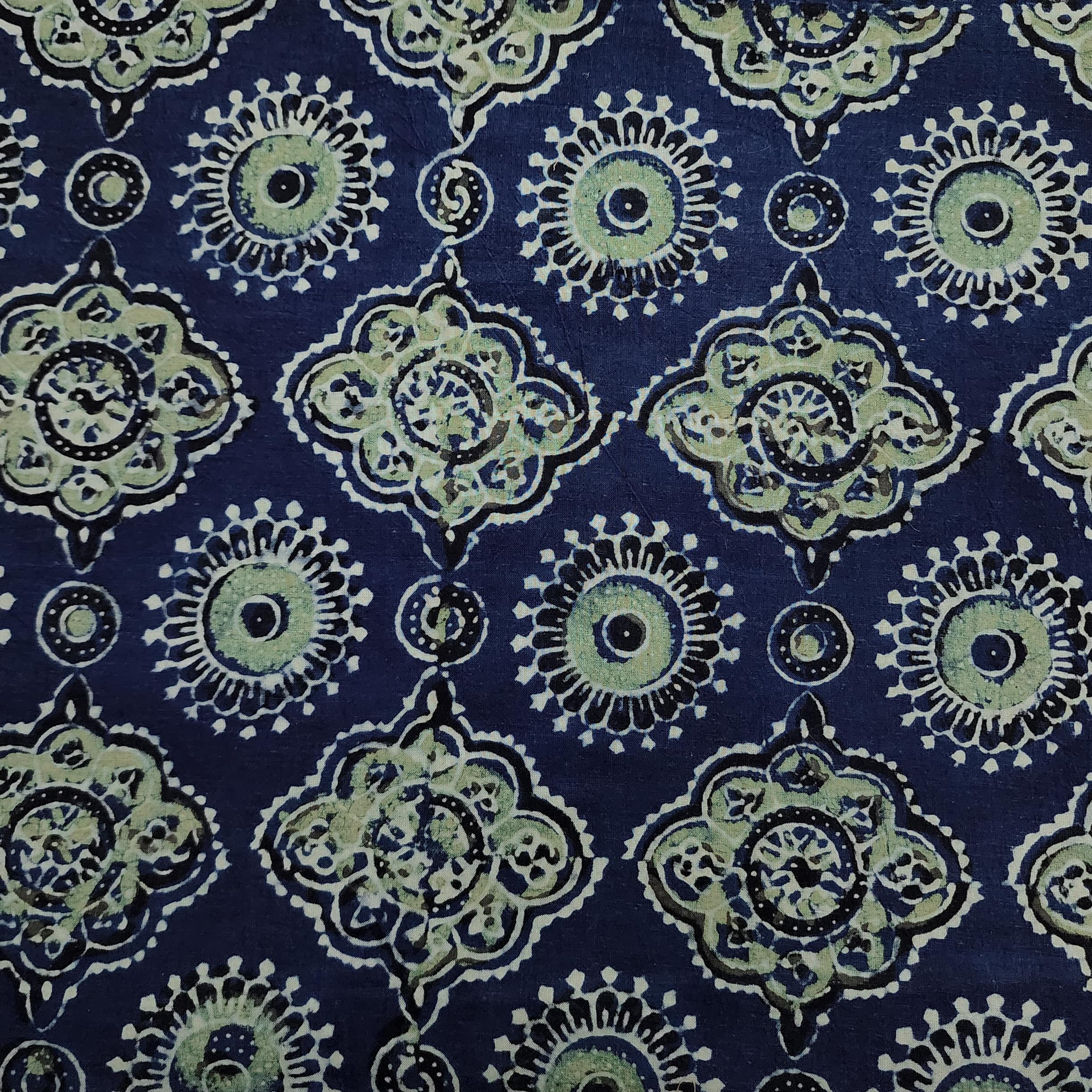 Pure Cotton Ajrak Persian Blue With Green Chakra And Mehendi Motif Han ...