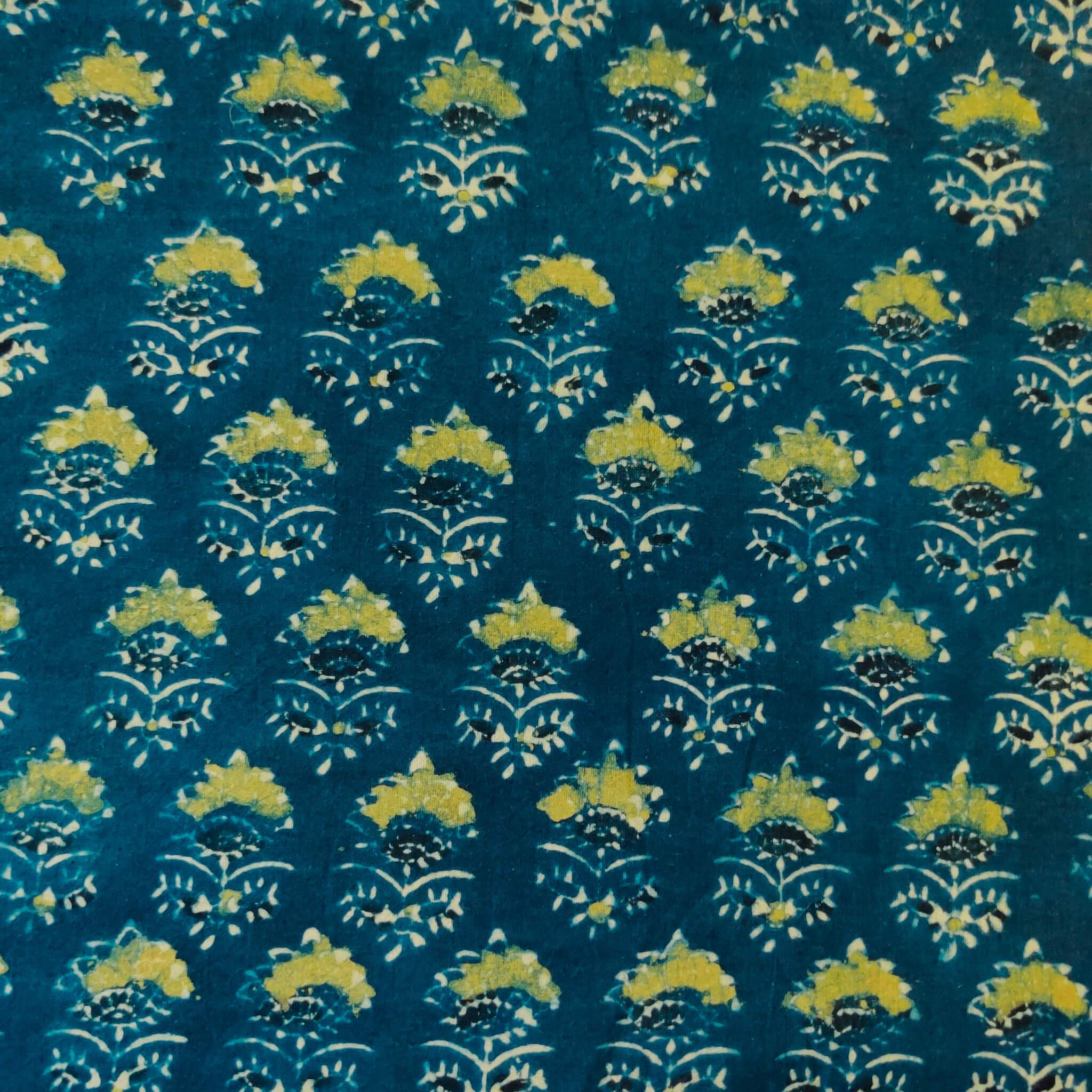 Pure Cotton Ajrak Persian Blue With Green Flower Hand Block Print blou ...