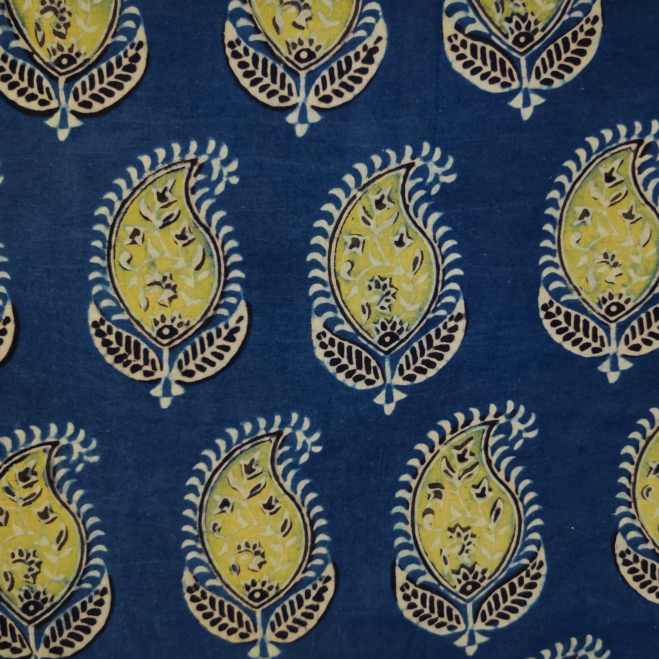 Pure Cotton Ajrak Persian Blue With Green Kairi Jaal Hand Block Print ...