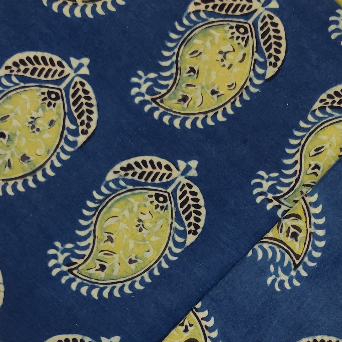 Pure Cotton Ajrak Persian Blue With Green Kairi Jaal Hand Block Print ...