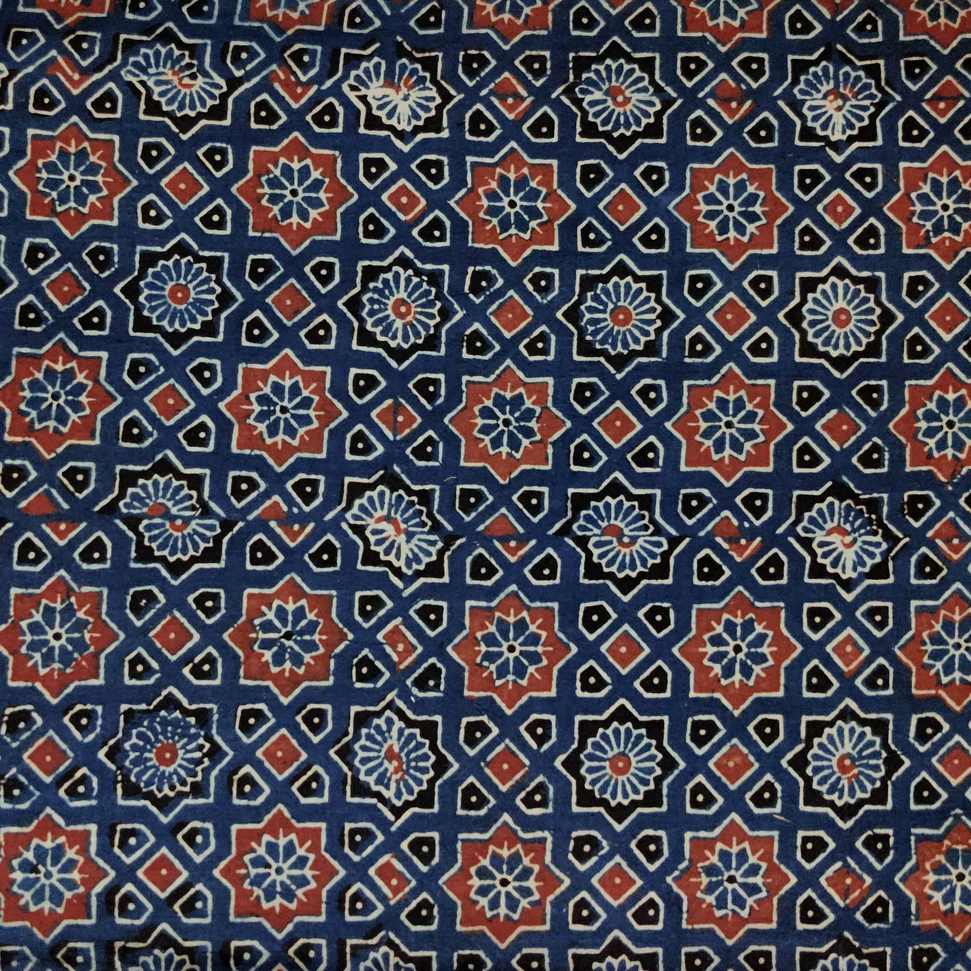 Pure Cotton Ajrak Persian Blue With Star Tile Hand Block Print Blouse ...