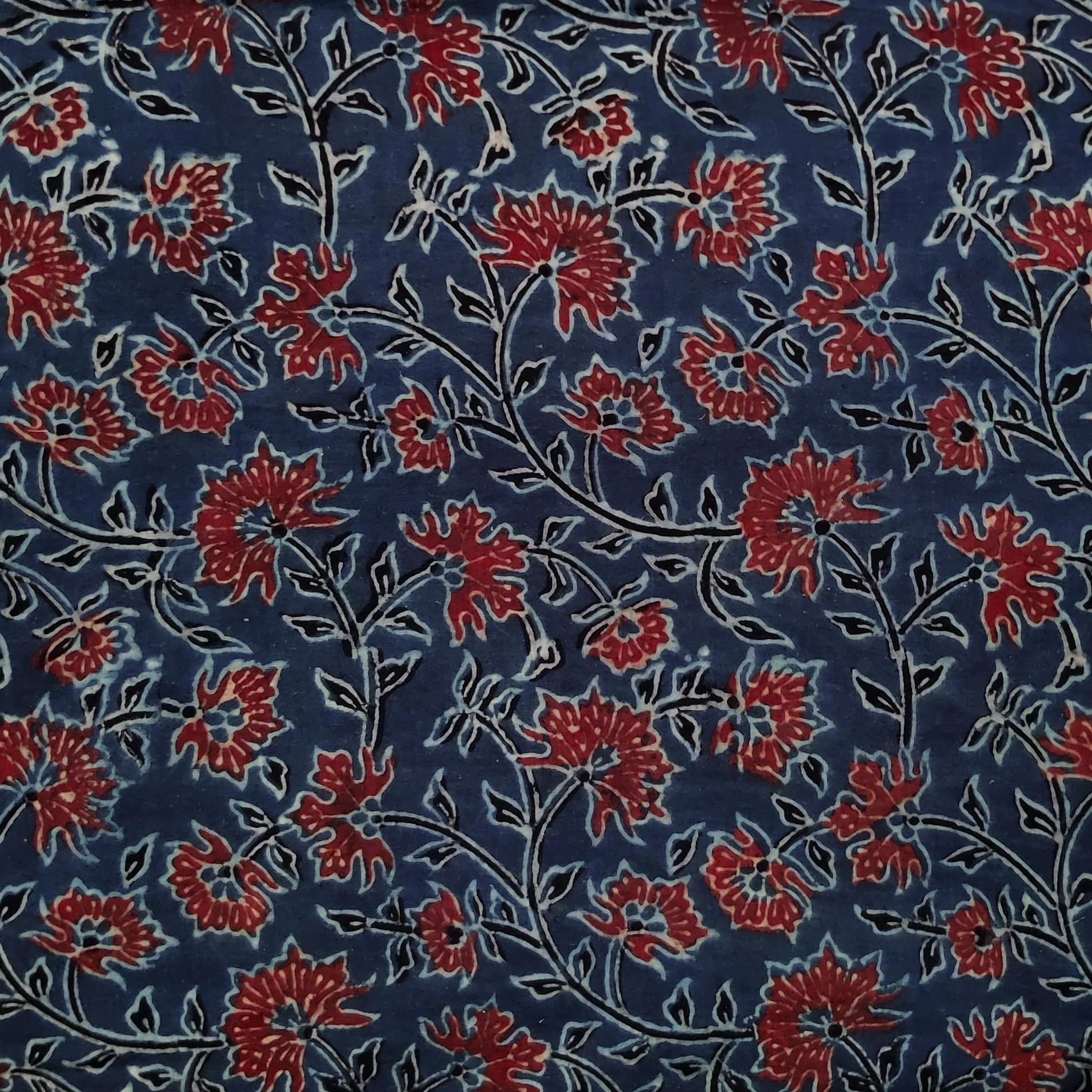 Pure Cotton Ajrak Persian Blue With Wild Flower Jaal Hand Block Print ...