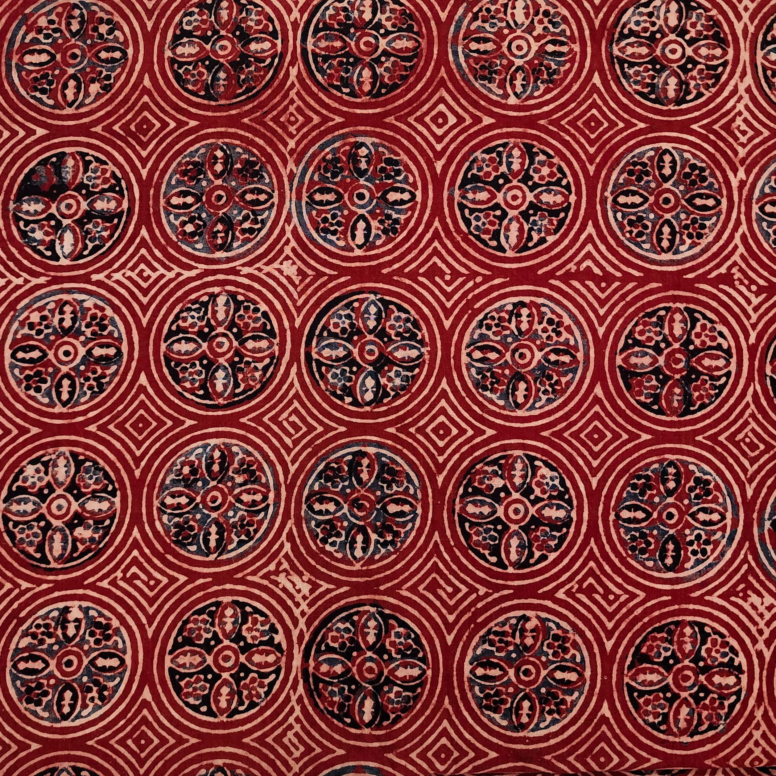 Pure Cotton Ajrak Rust With All Over Chakra Pattern Hand Block Print F ...