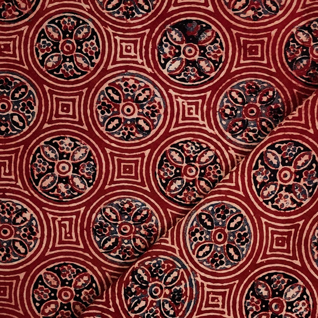 Pure Cotton Ajrak Rust With All Over Chakra Pattern Hand Block Print F ...