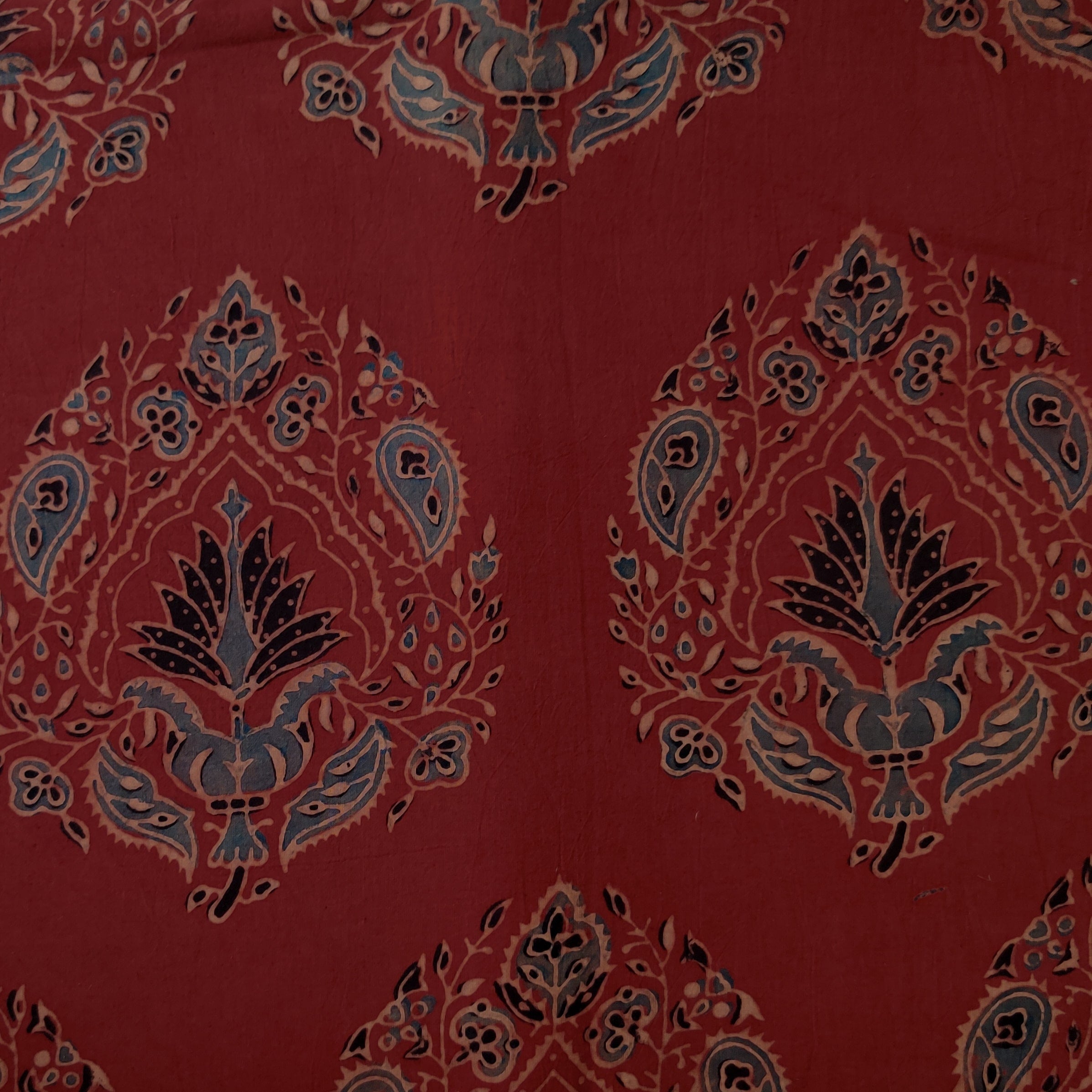 Pure Cotton Ajrak Rust With Big Motif Hand Block Print Fabric – Sanskruti