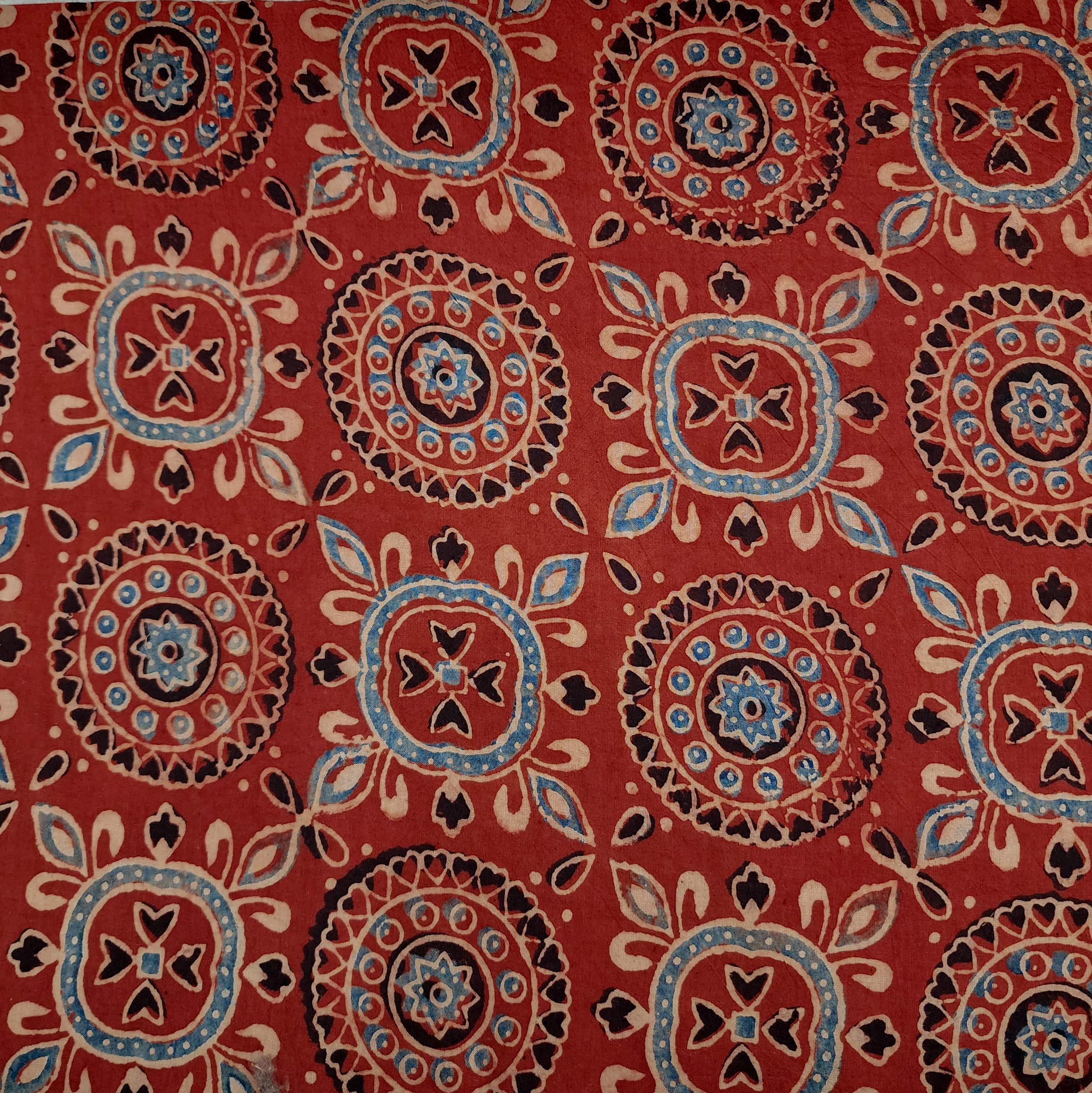 Pure Cotton Ajrak Rust With Chakra And Flower Star Mehendi Design Hand ...