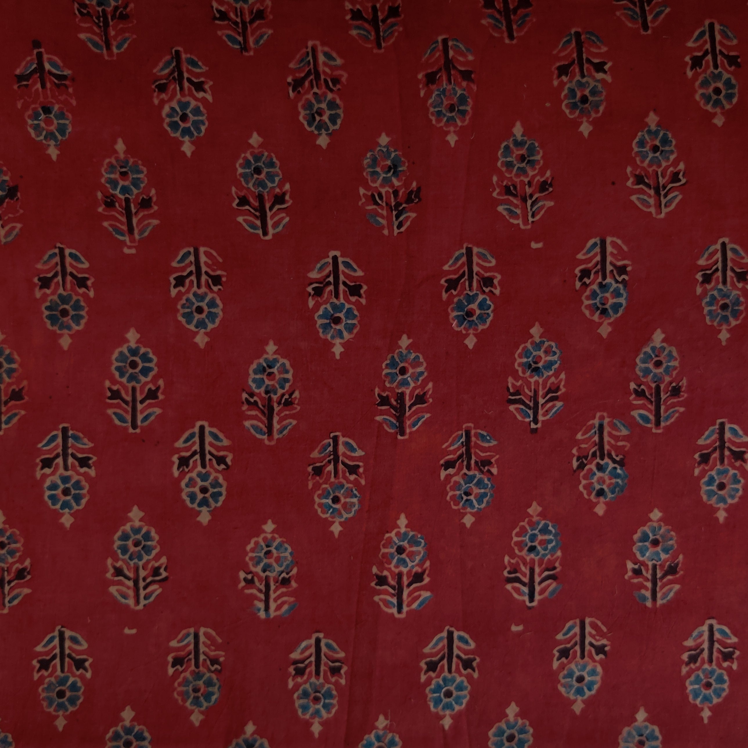 Pre Cut 1.60 Meter Pure Cotton Ajrak Rust With Small All Over Floral M – Sanskruti