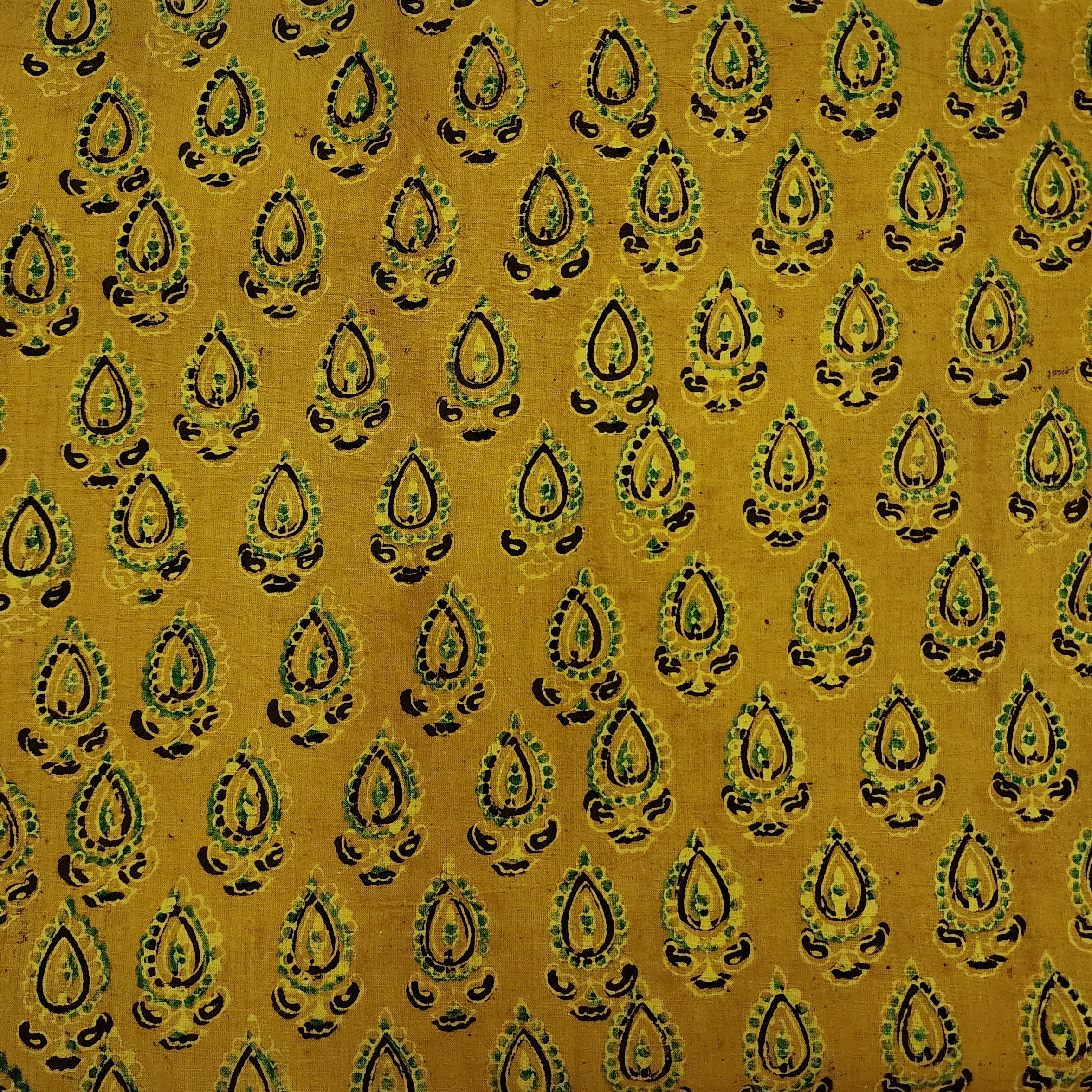 Pure Cotton Ajrak Turmeric Dyed With Leaf Plant Motif Hand Block Print ...