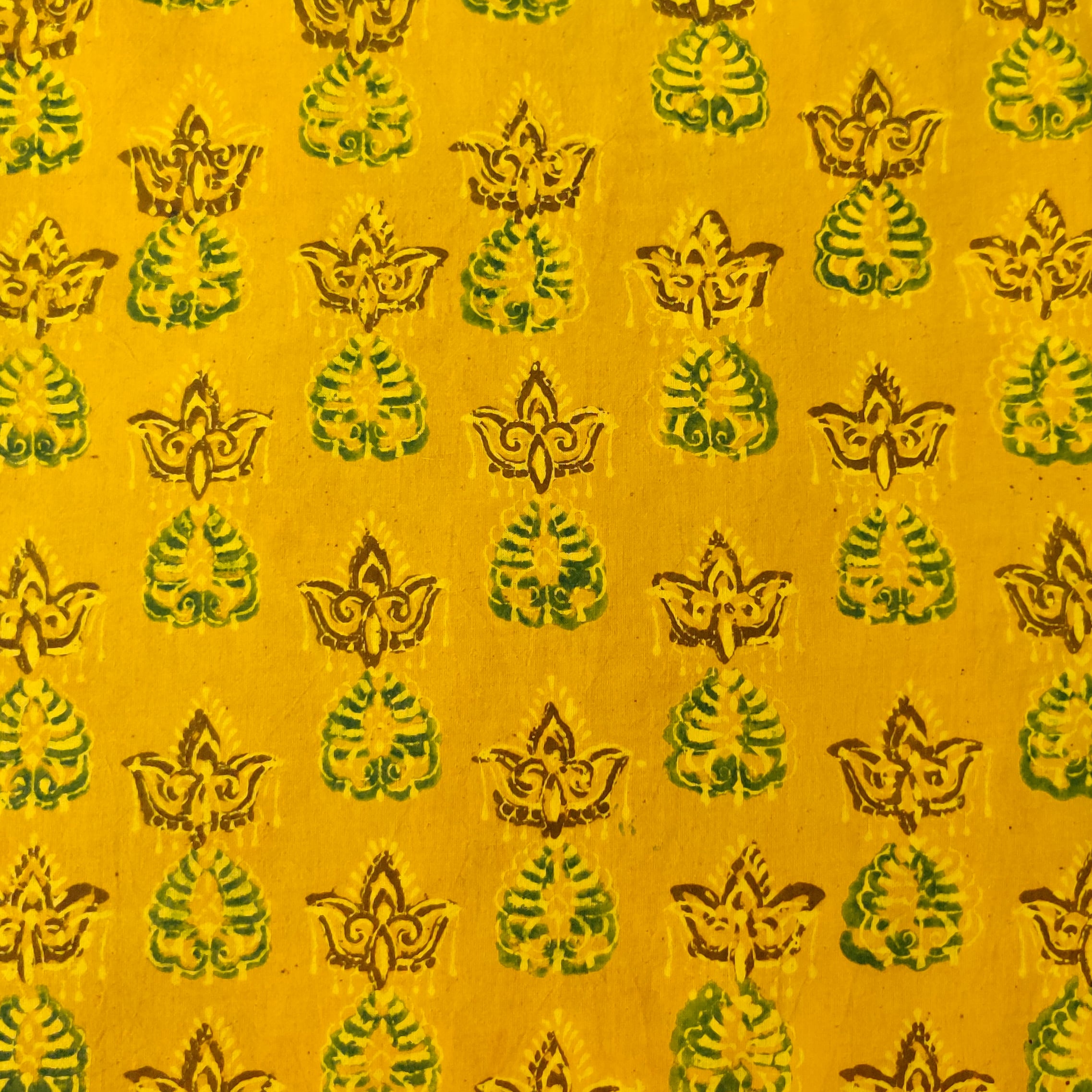 Pure Cotton Ajrak Turmeric Dyed With Mehendi Art Hand Block Print Fabr ...