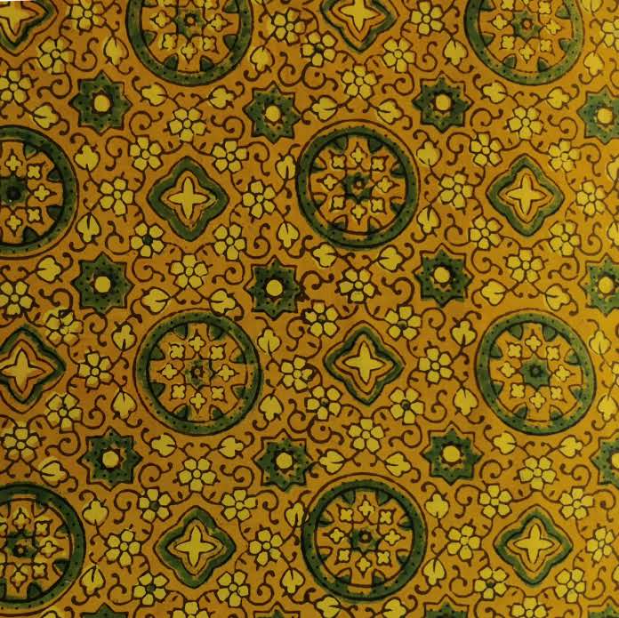 Pure Cotton Ajrak Turmeric Dyed With Persian Star Circle Tiles Hand Bl ...