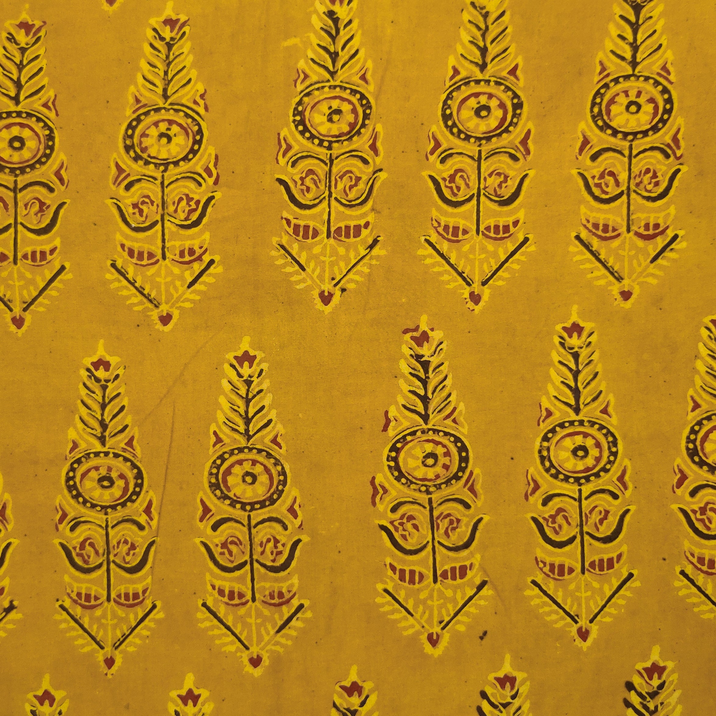 Pure Cotton Ajrak Turmeric Dyed With Rust And Black Tribal Long Motifs ...