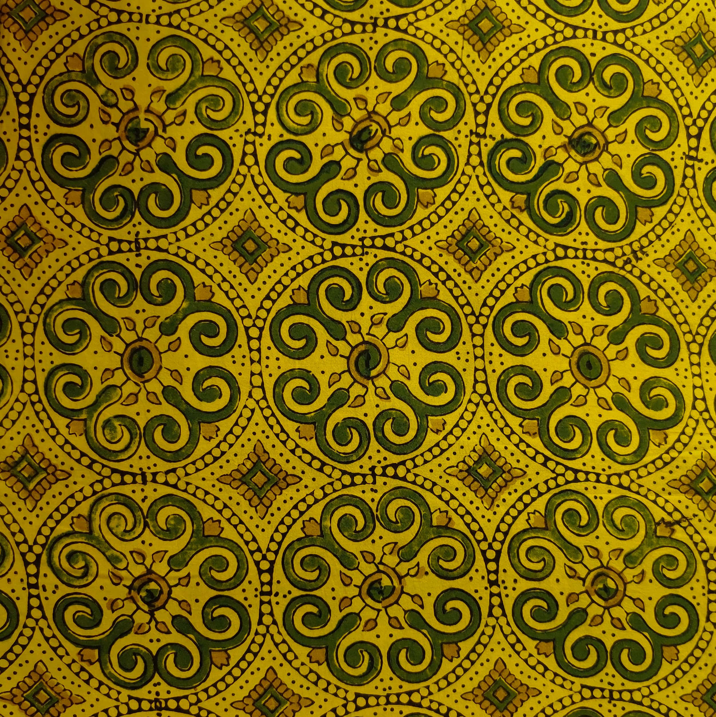Pure Cotton Ajrak Yellow With All Chakra Hand Block Print Fabric ...