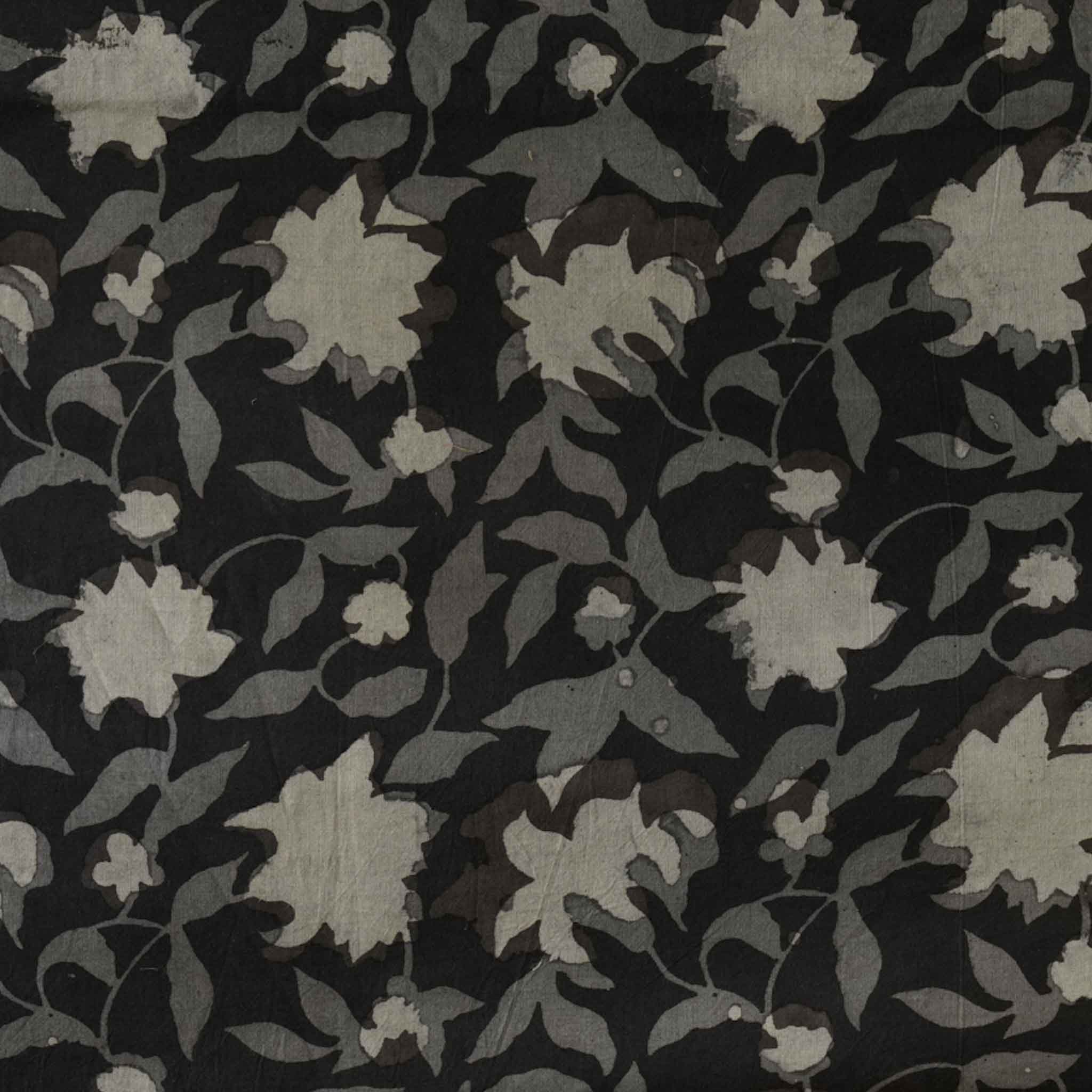 Pure Cotton Bagru Black With Grey Floral Jaal Hand Block Print Fabric ...