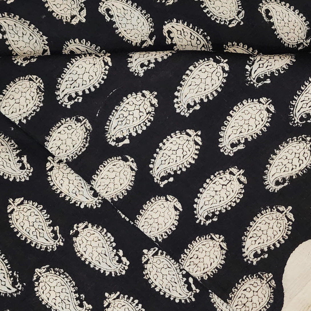 Pure Cotton Bagru Black With Intricate Kairi Hand Block Print Fabric ...