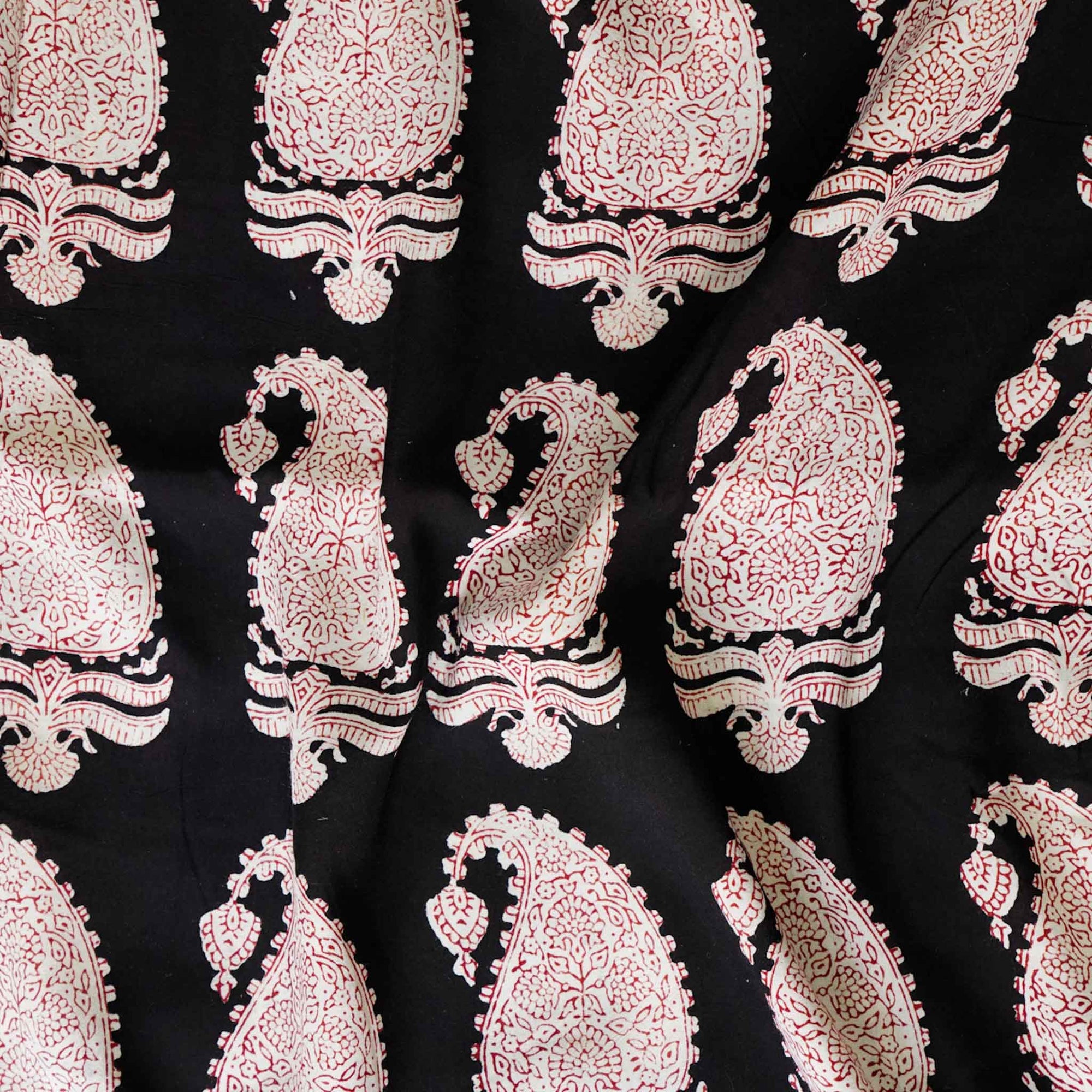 Modal Cotton Bagru Black With Intricate Kairi Hand Block Print Fabric ...