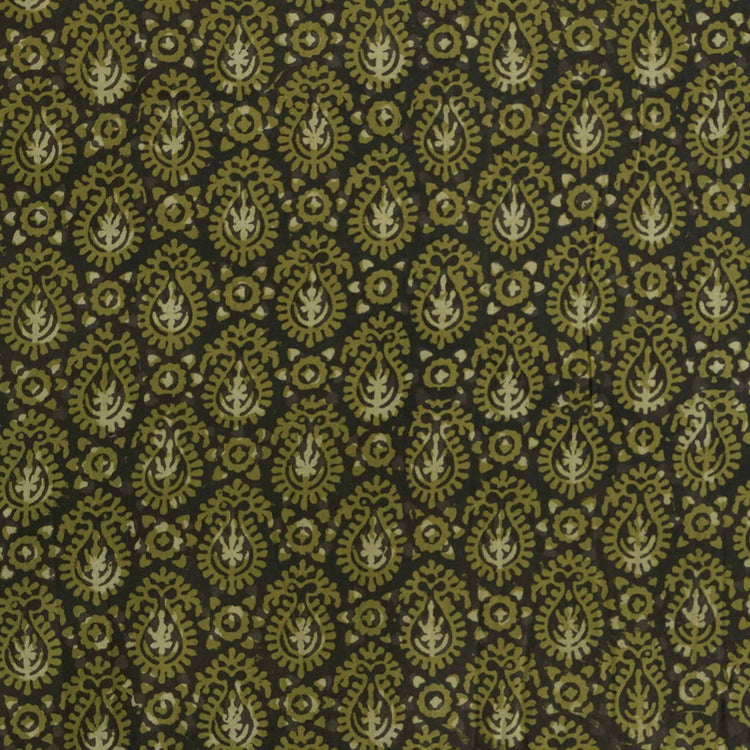 Pure Cotton Bagru Brown Black With Green All Over Pattern Hand Block P ...