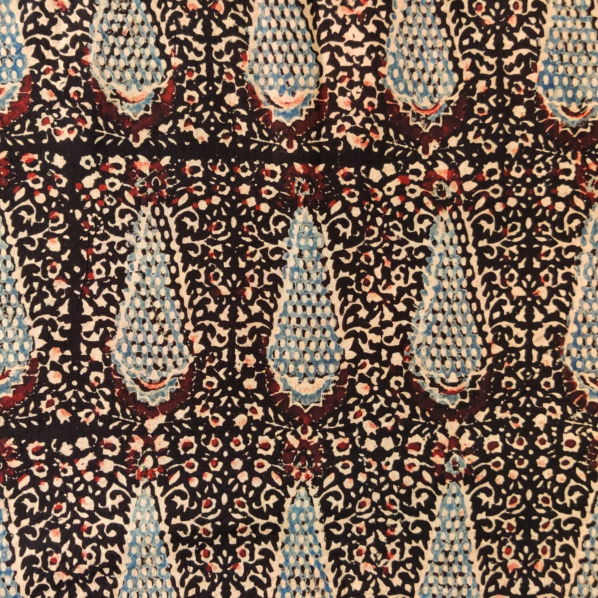 Pure Cotton Black Ajrak With Blue Maroon Corn Hand Block Print Fabric ...