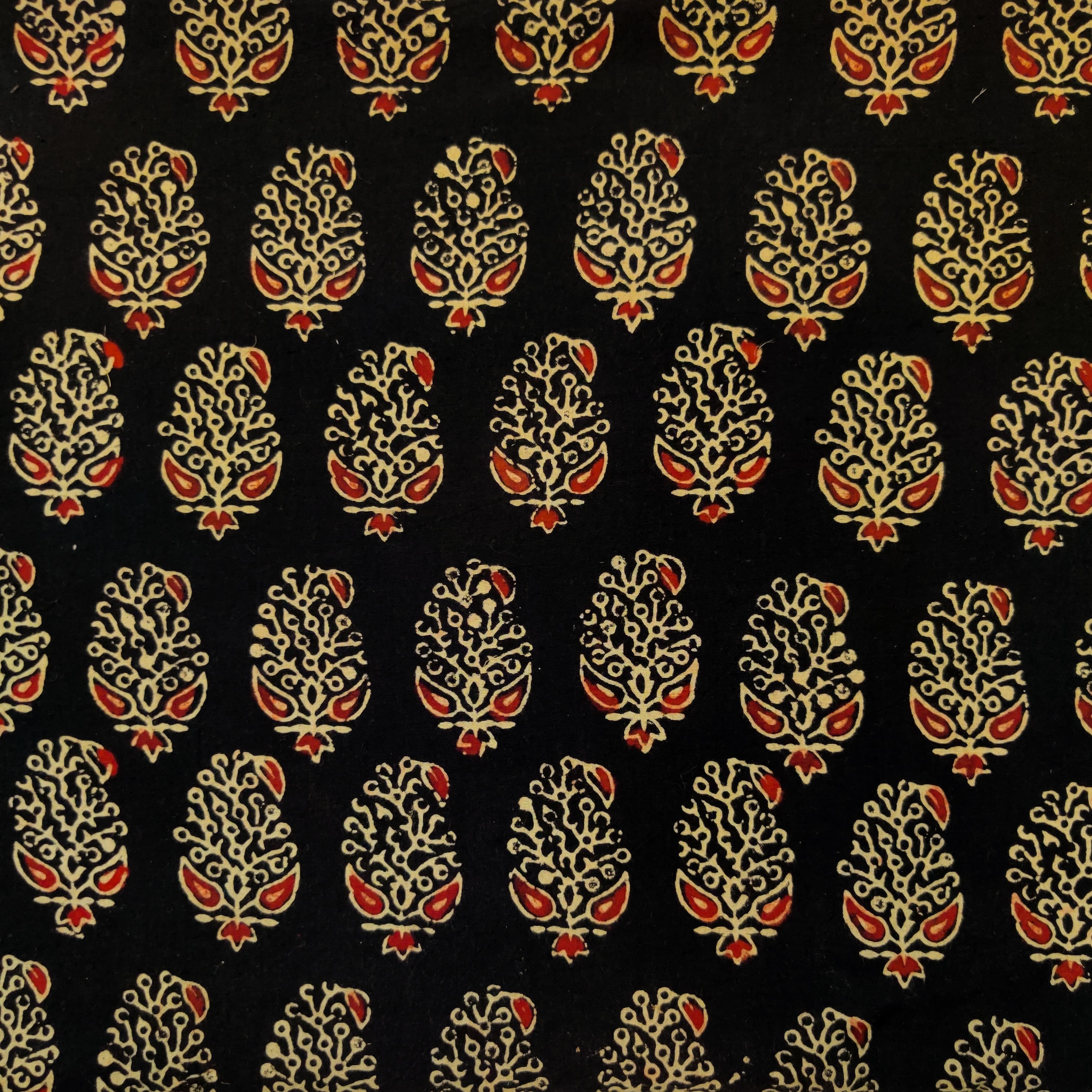 Pure Cotton Black Vegetable Dyed Ajrak Fabric With Kairi Shaped Plant ...