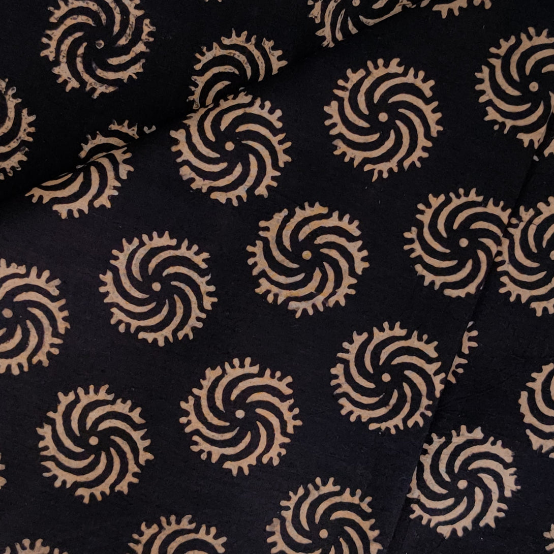 Pure Cotton Black With Cream Chakra Hand Block Print Fabric – Sanskruti