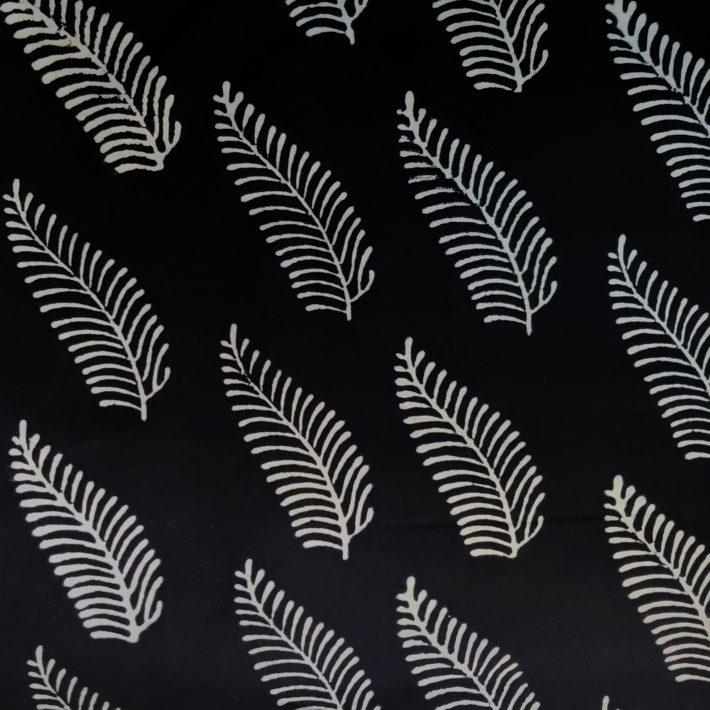 Pure Cotton Black With Diagonal White Fern Hand Block Print Fabric ...