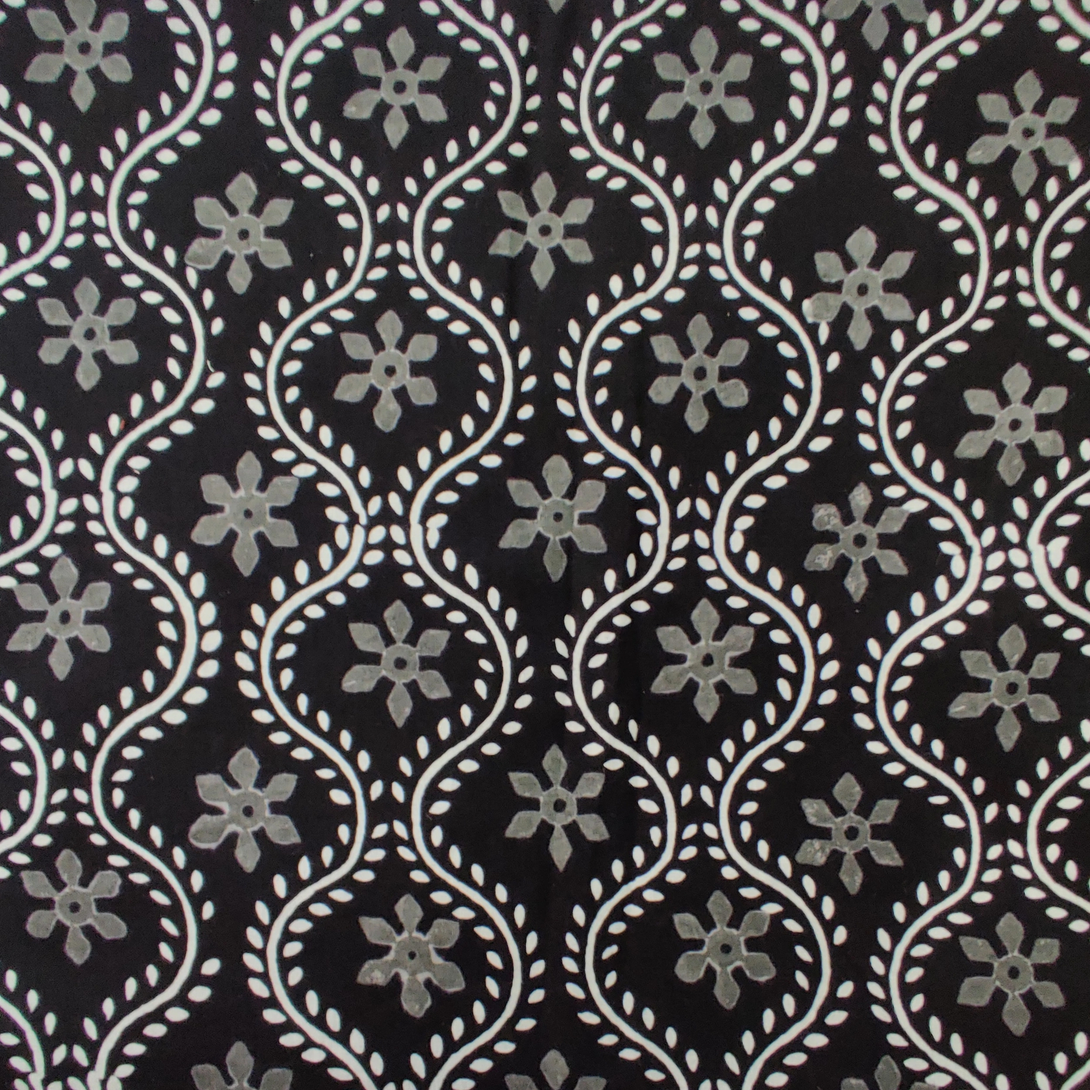 Pure Cotton Black With Grey White Flower Jaali Hand Block Print Blouse ...