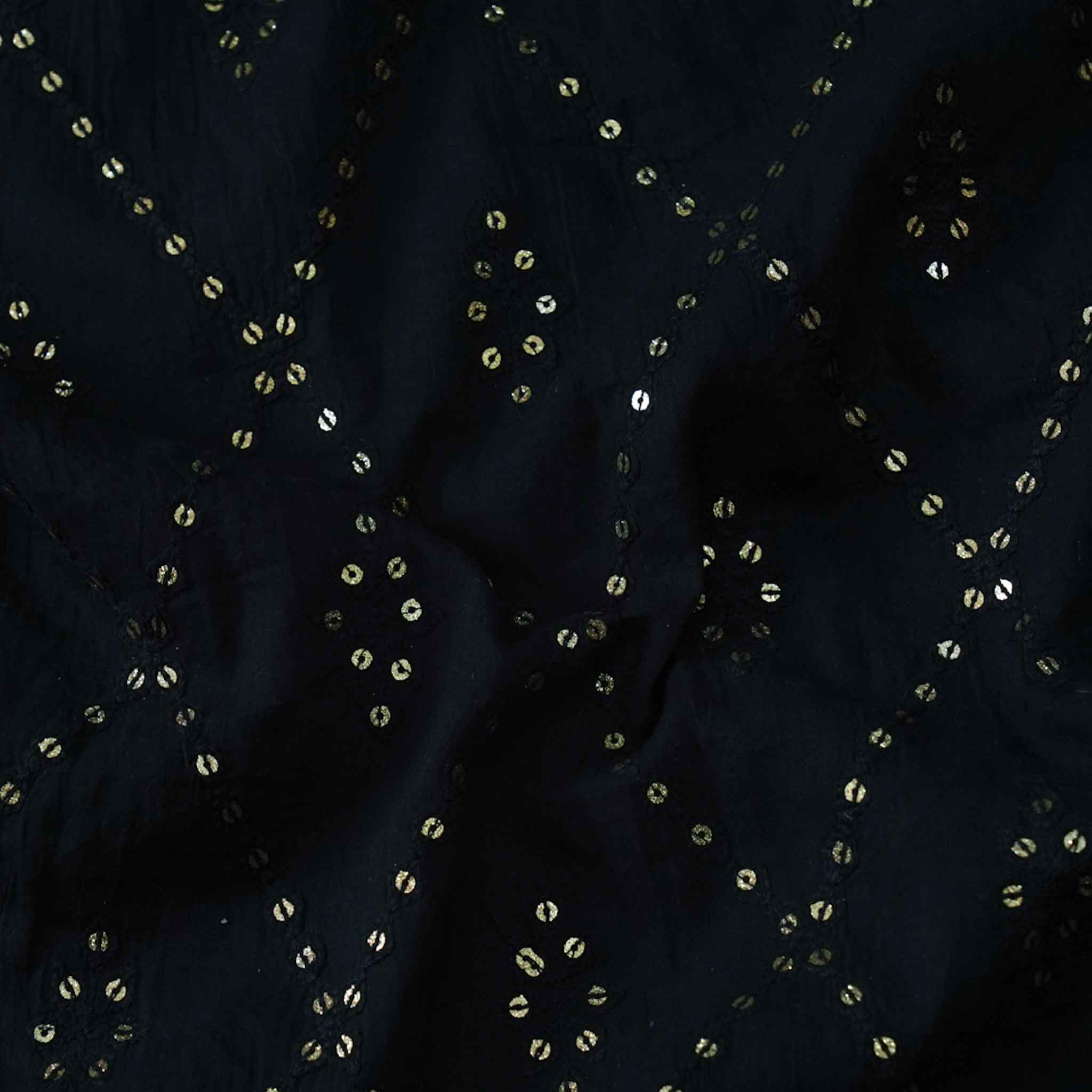 Pure Cotton Black With Sequence Diagonal Embroidered Fabric – Sanskruti