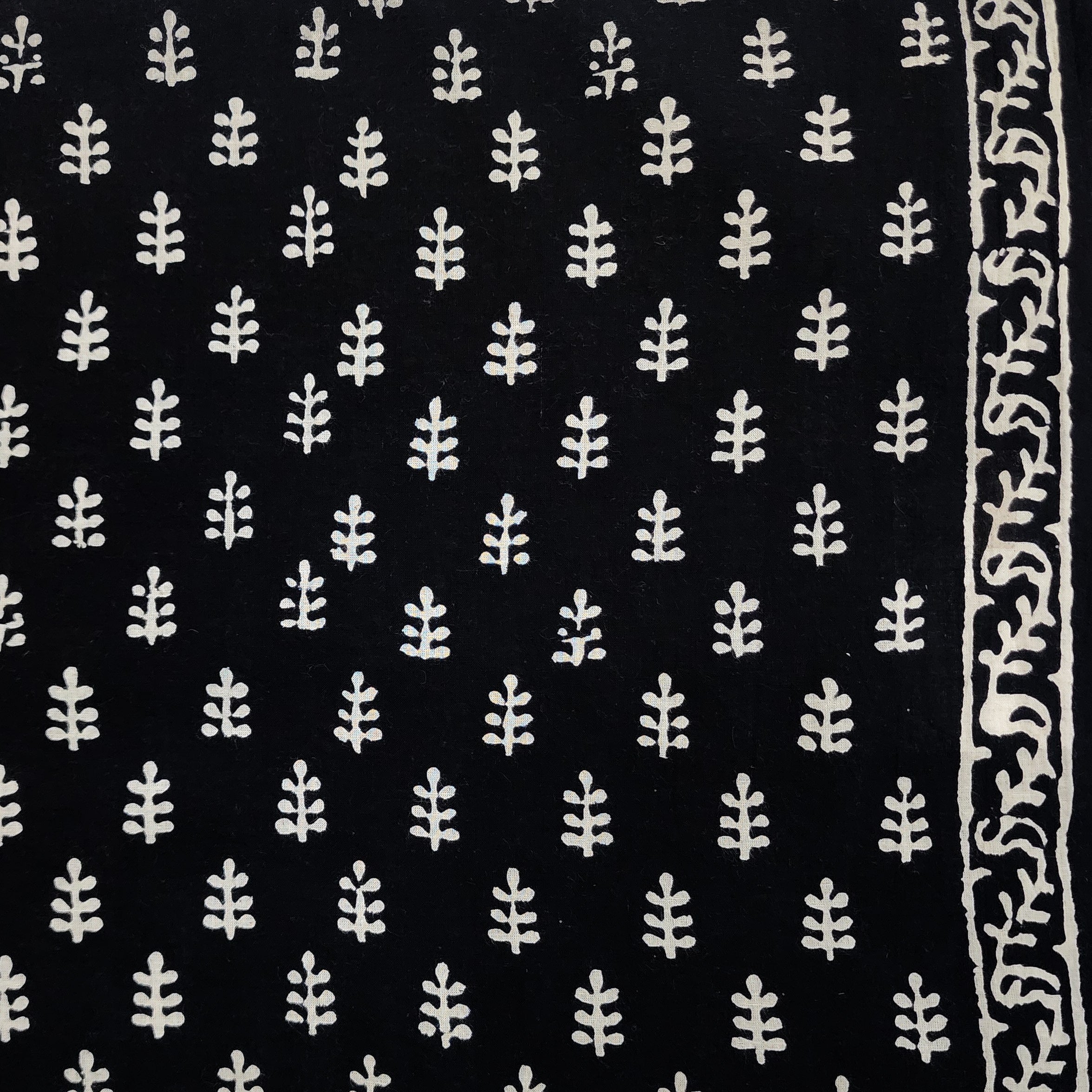 Pure Cotton Black With Small White Plants Hand Block Print Fabric ...