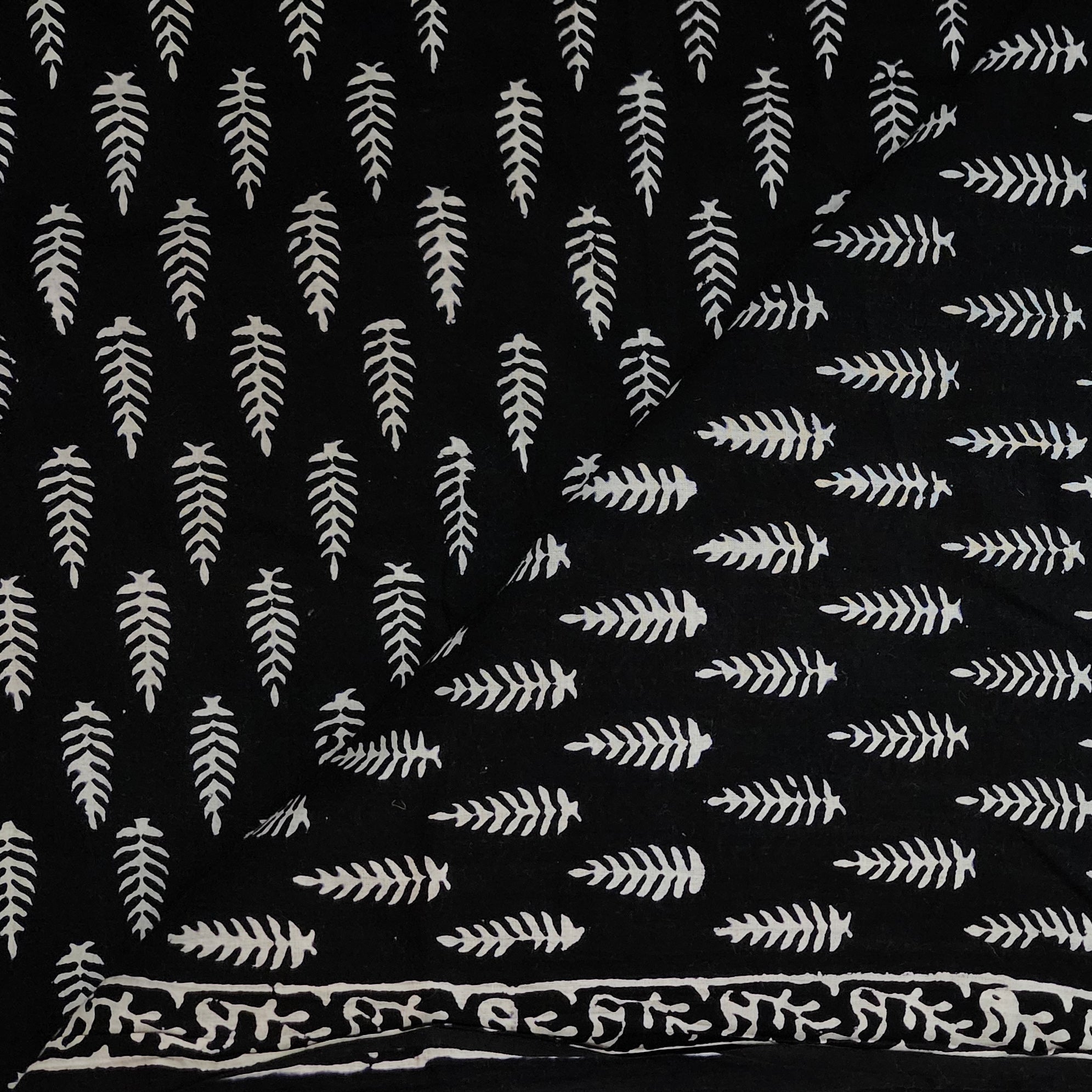 Pure Cotton Black With White Cream Ferns Hand Block Print Fabric ...