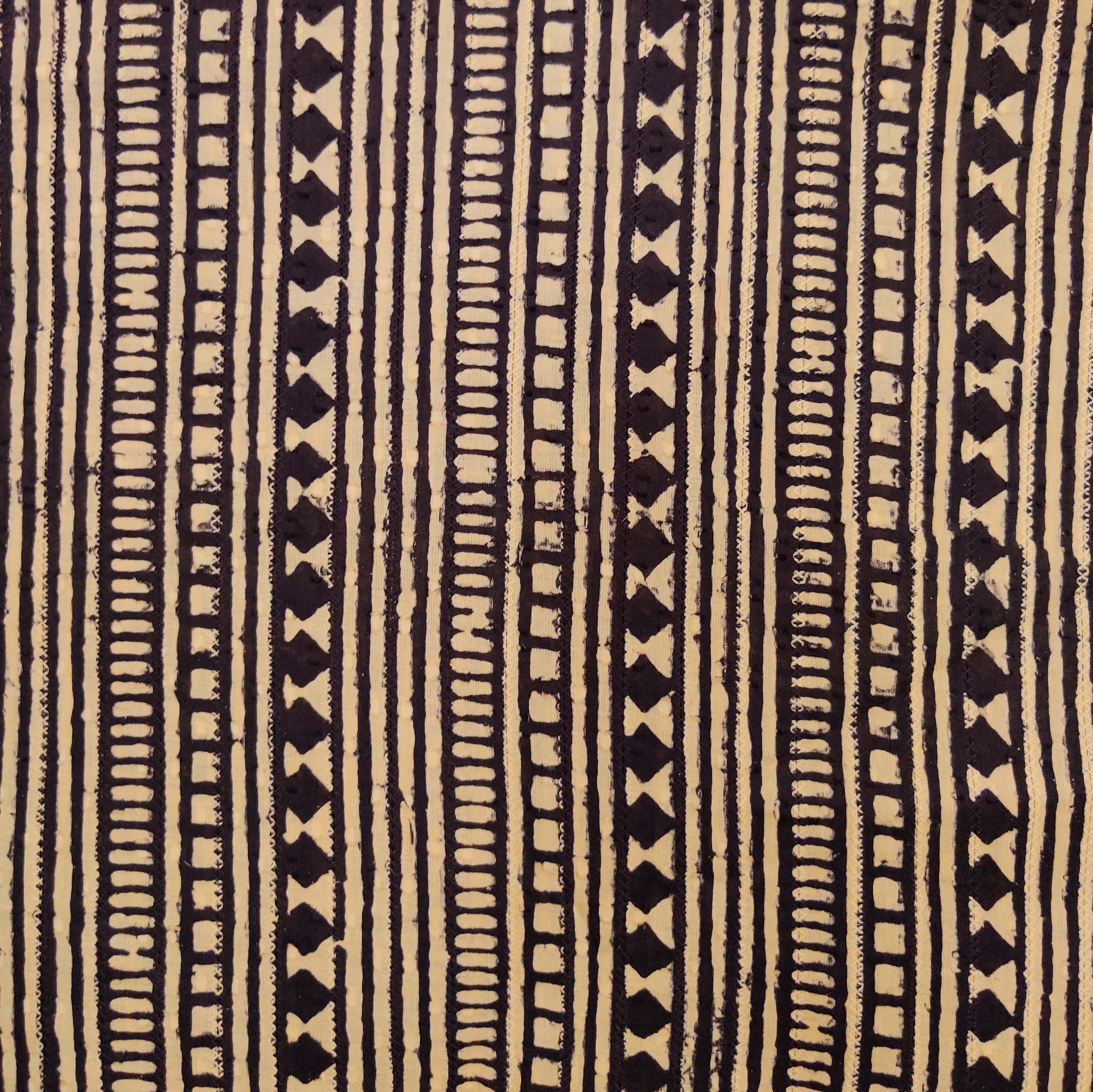 Pre-cut 2 meter Pure Cotton Brown Doby With Multi Stripes Hand Block P ...