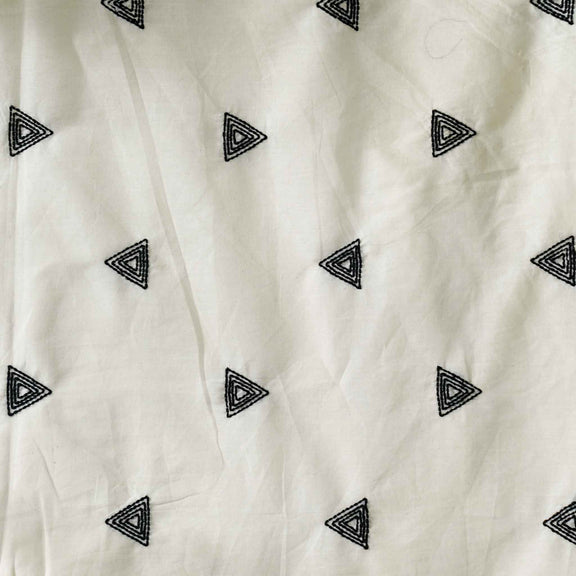 Pure Cotton Cream With Black Triangle In A Triangle Embroidered Fabric ...