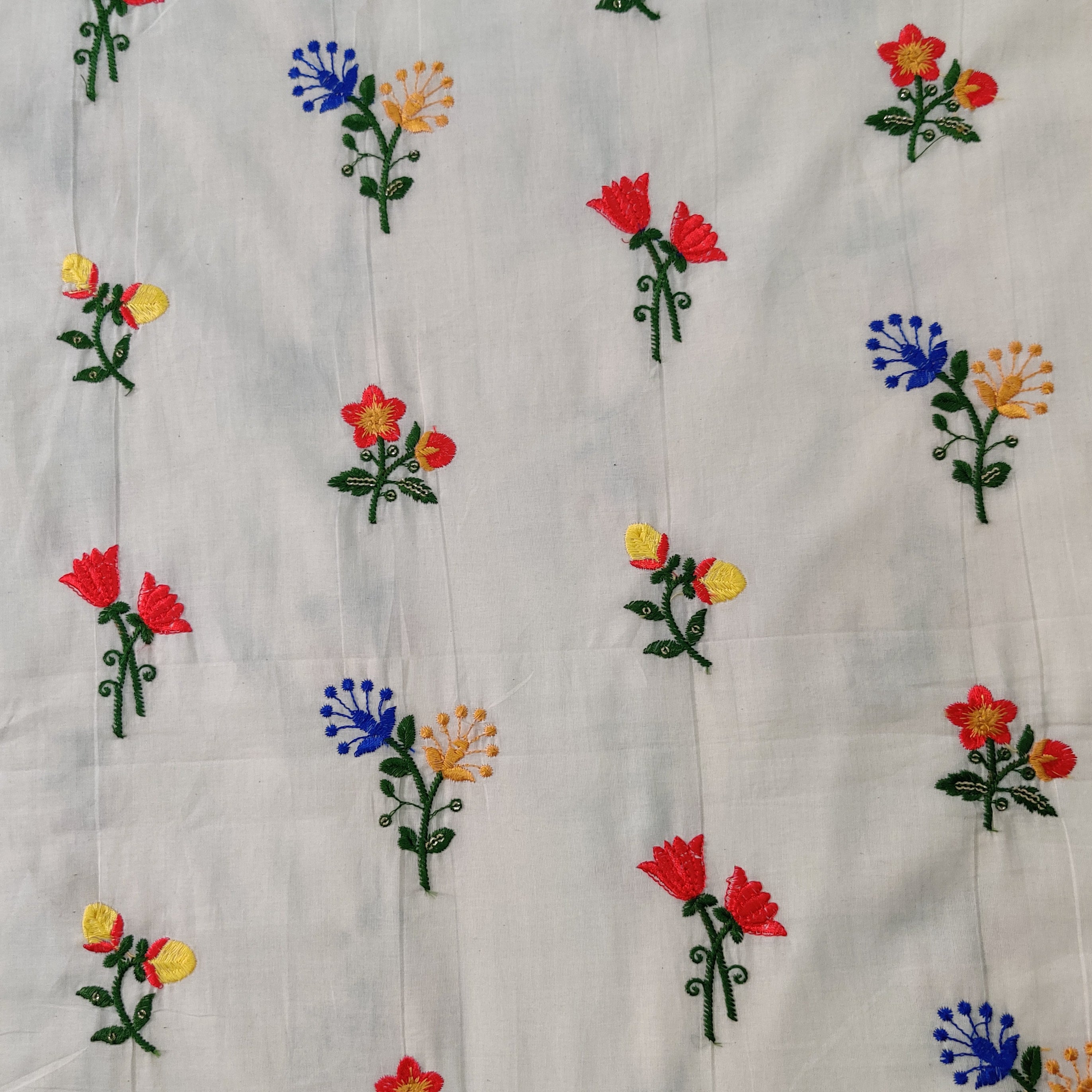 Pure Cotton Cream With Multi Colour Multi Motif Flowers Embroiedered F ...
