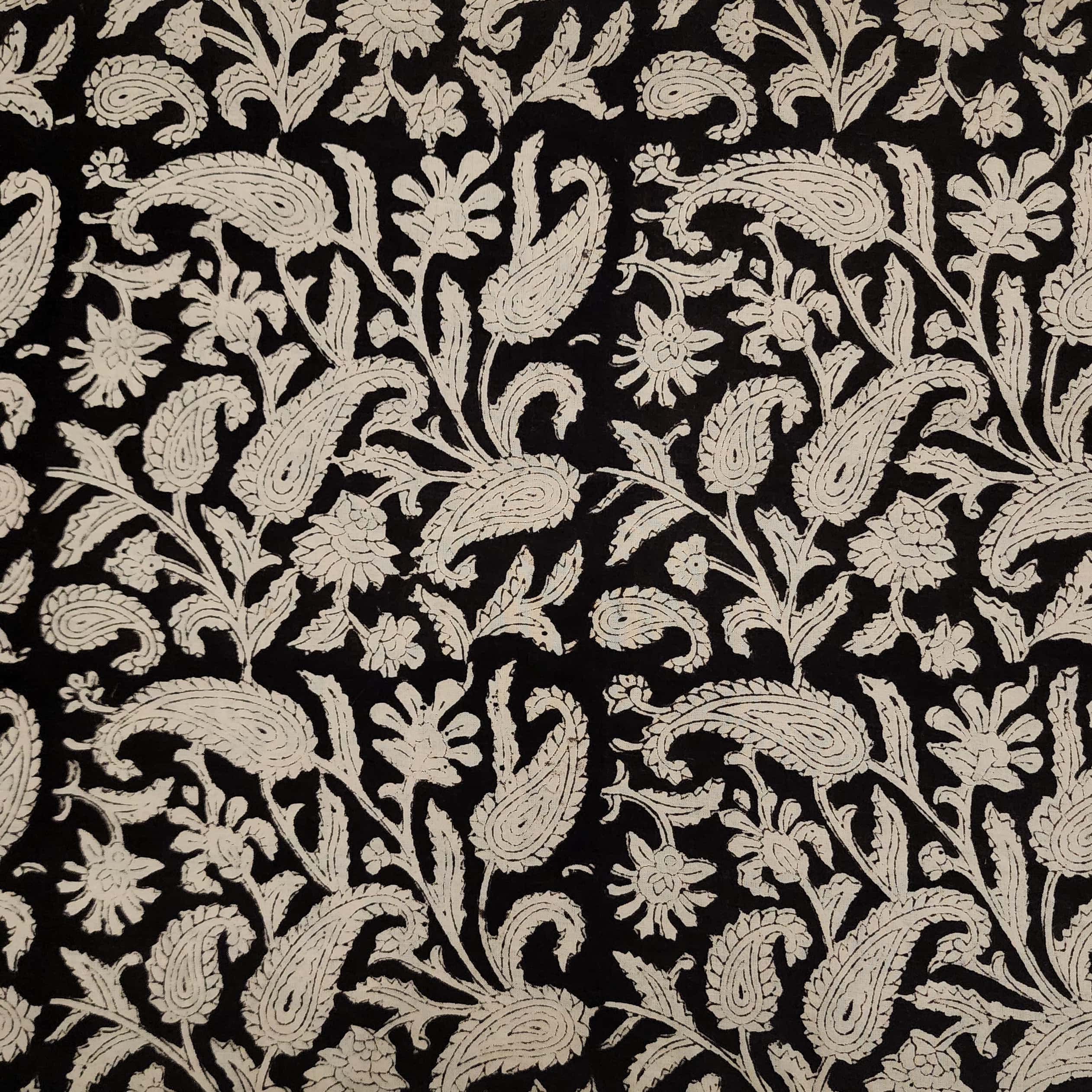 Pure Cotton Dabu Bagru Black With Big Beige Long Kairi Floral Jaal Han ...