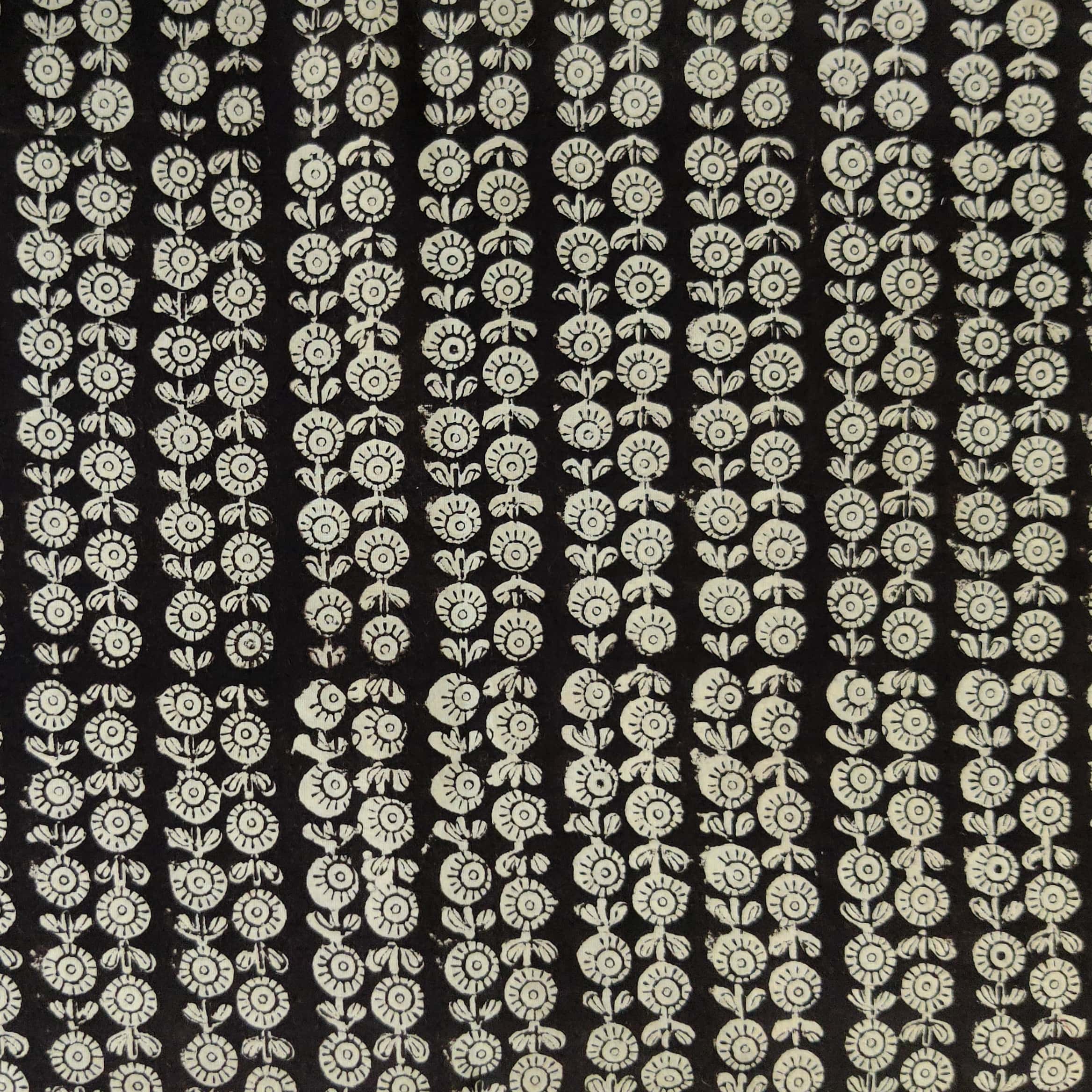 Pure Cotton Dabu Bagru Black With Floral Stripes Hand Block Print Fabr ...
