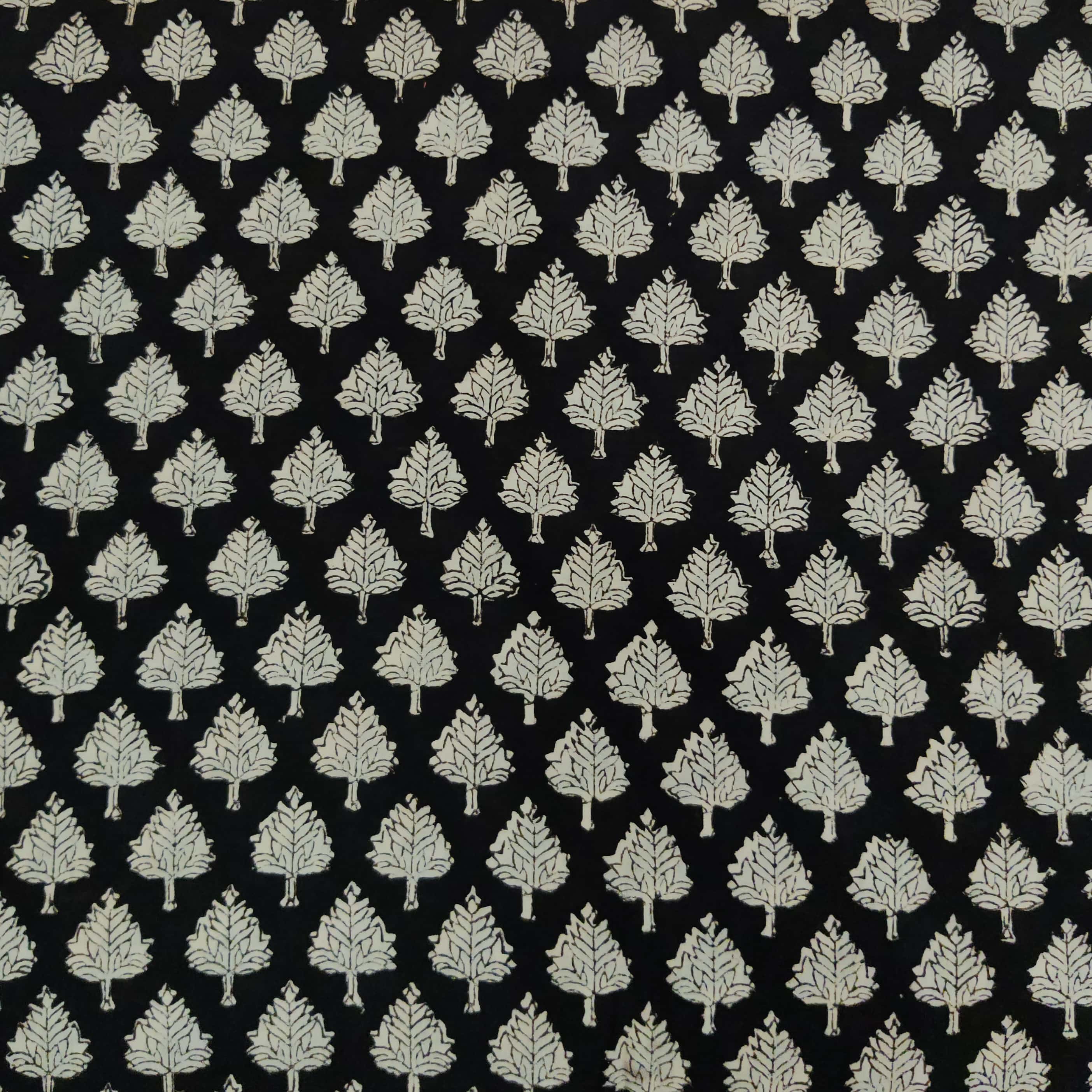 Pure Cotton Dabu Bagru Black With Small Tree Hand Block Print Fabric ...