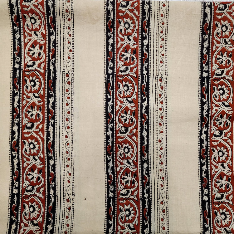 Pure Cotton Dabu Bagru Cream With Rust Black Beige Floral Border Hand ...