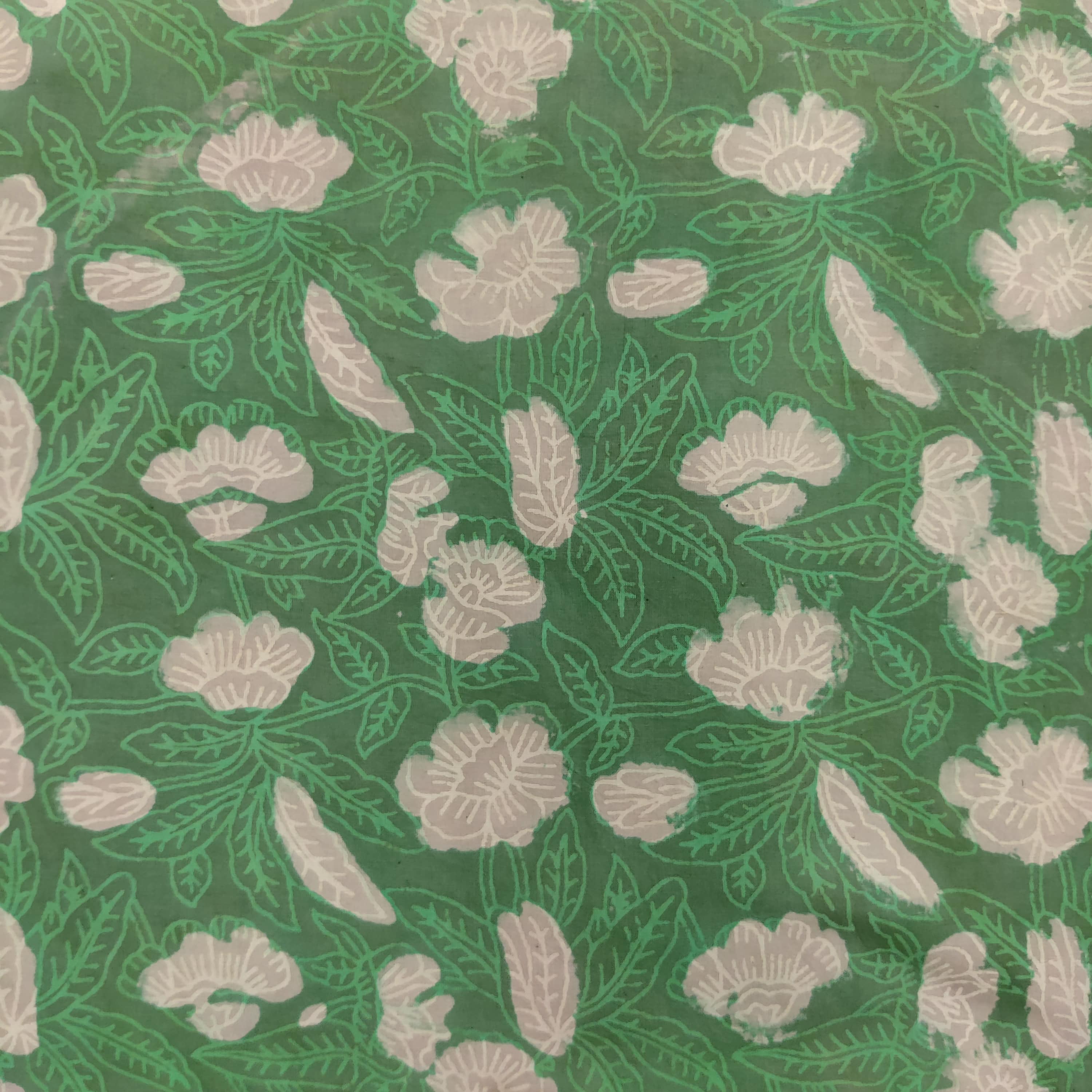 Pure Cotton Dabu Bagru Green With Kashish Flowers And Green Leaves Han – Sanskruti