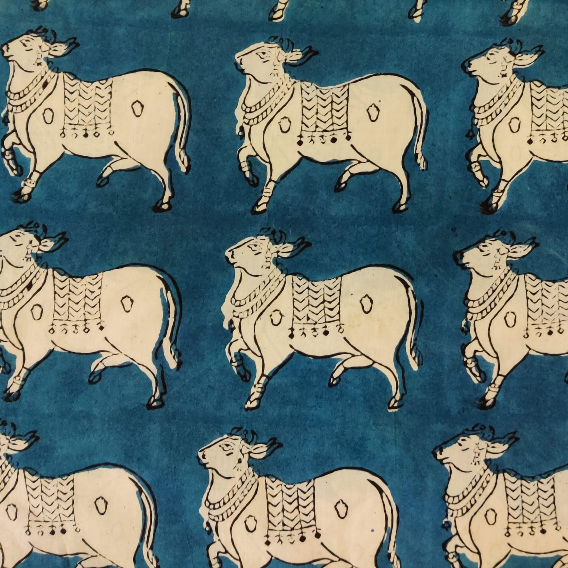 Pure Cotton Dabu Blue With The Moo Print Hand Block Print Fabric ...