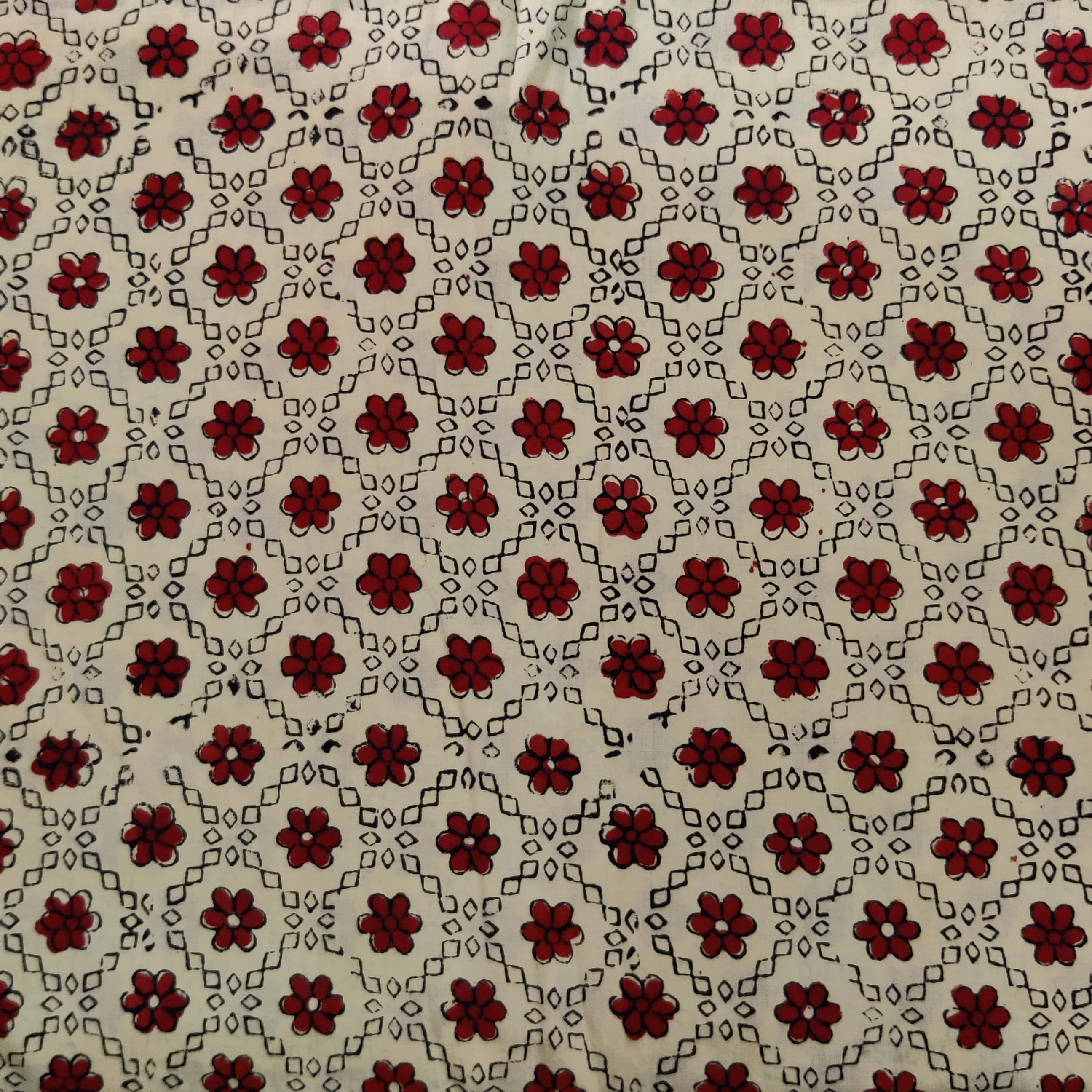 Pure Cotton Dabu Cream Maroon Flower in Black Comb Pattern Hand Block ...