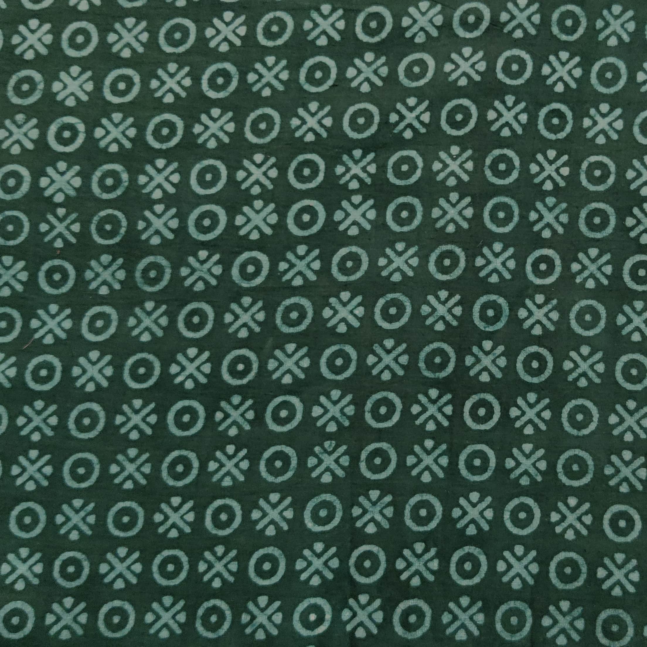 Pure Cotton Dabu Green With Circle Dot And Tribal Motif Hand Block Pri ...