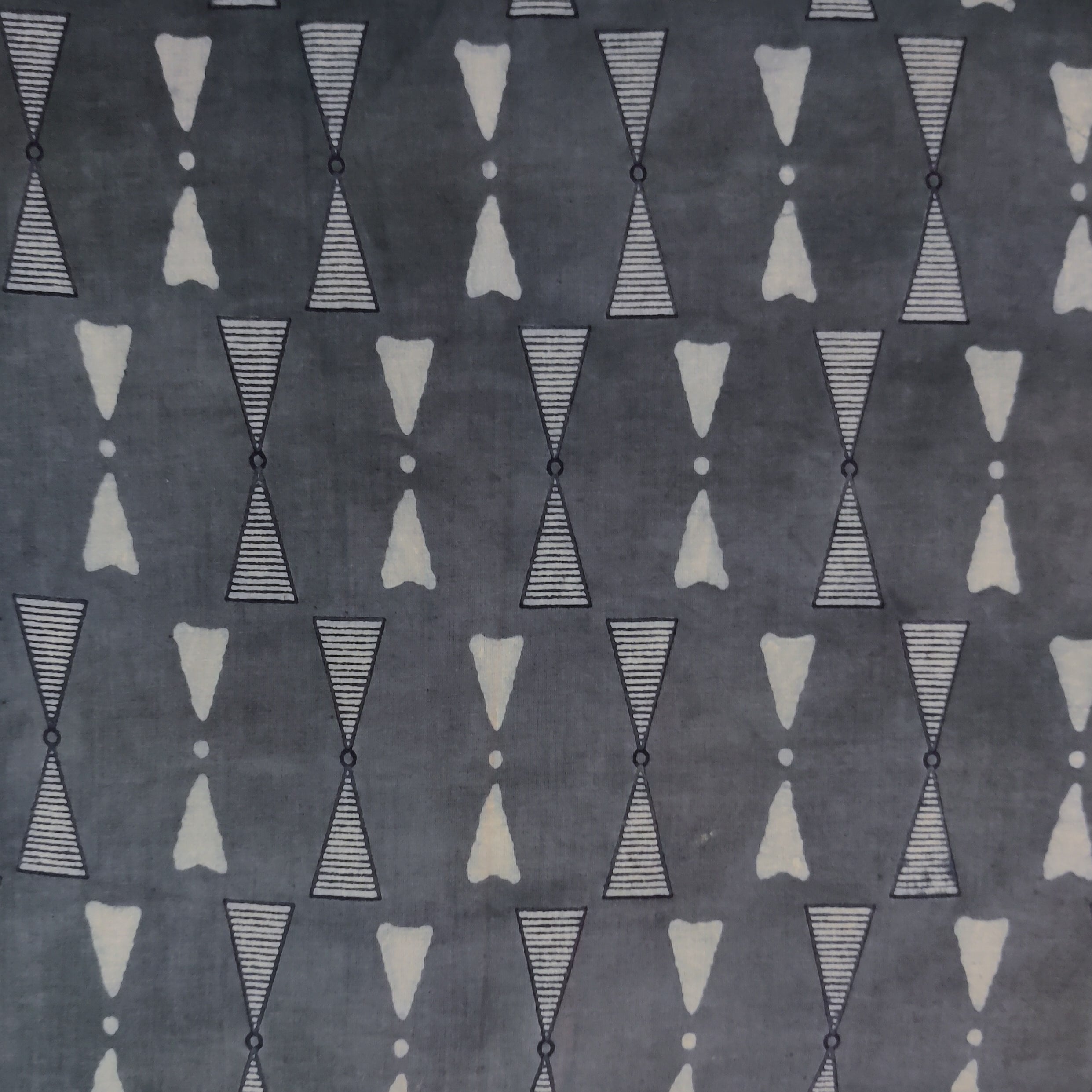 Pure Cotton Dabu Grey With Inverted Triangles Hand Block Print Fabric ...