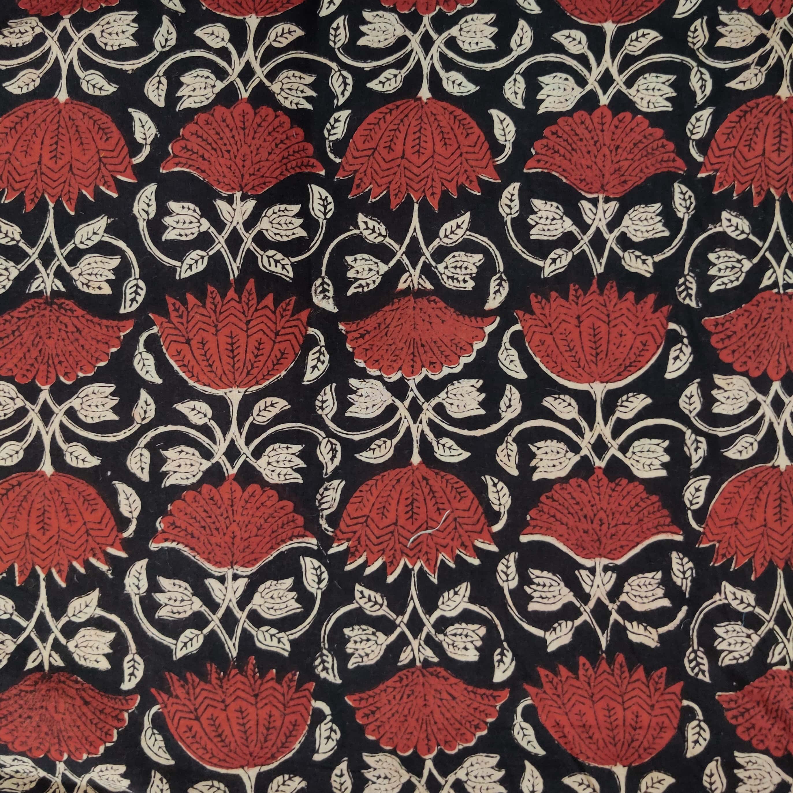 Pure Cotton Dabu Jahota Earthy Black With Maroon Lotus Jaal Hand Block ...