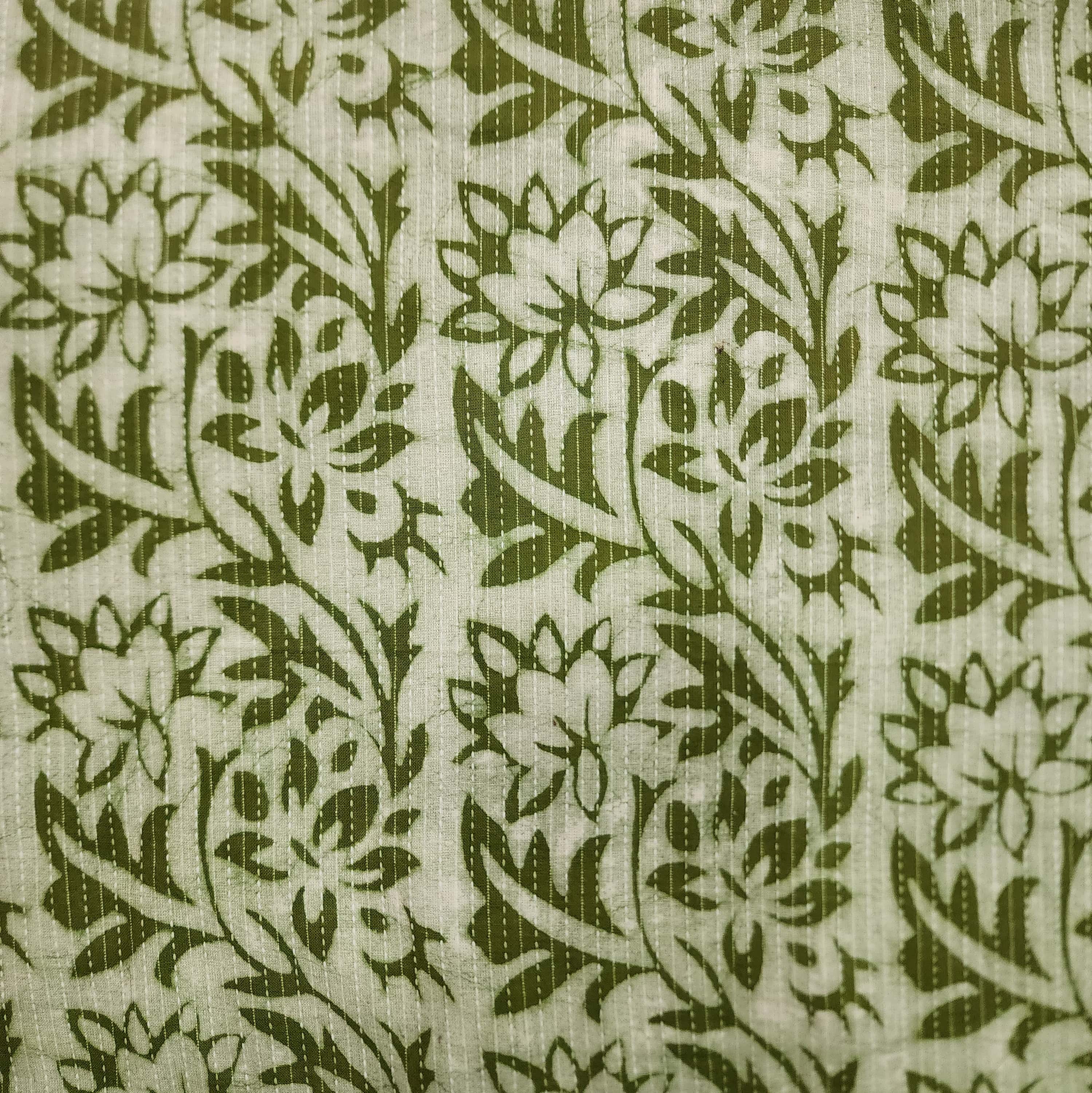 Pure Cotton Dabu Kaatha With Mehendi Green Jaal Hand Block Print Fabri ...