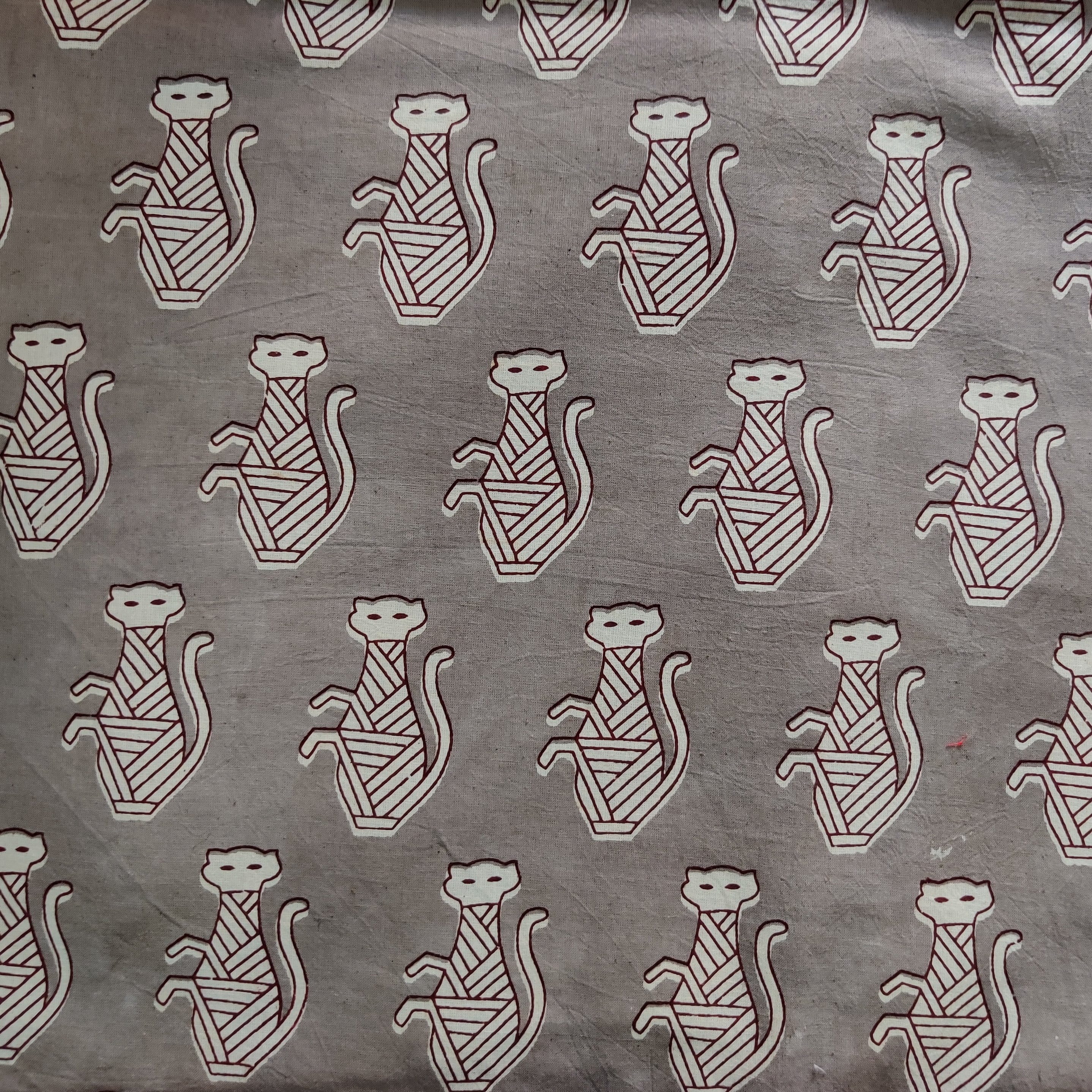 Pure Cotton Dabu Kashish With Chinese Cat Hand Block Print Fabric ...