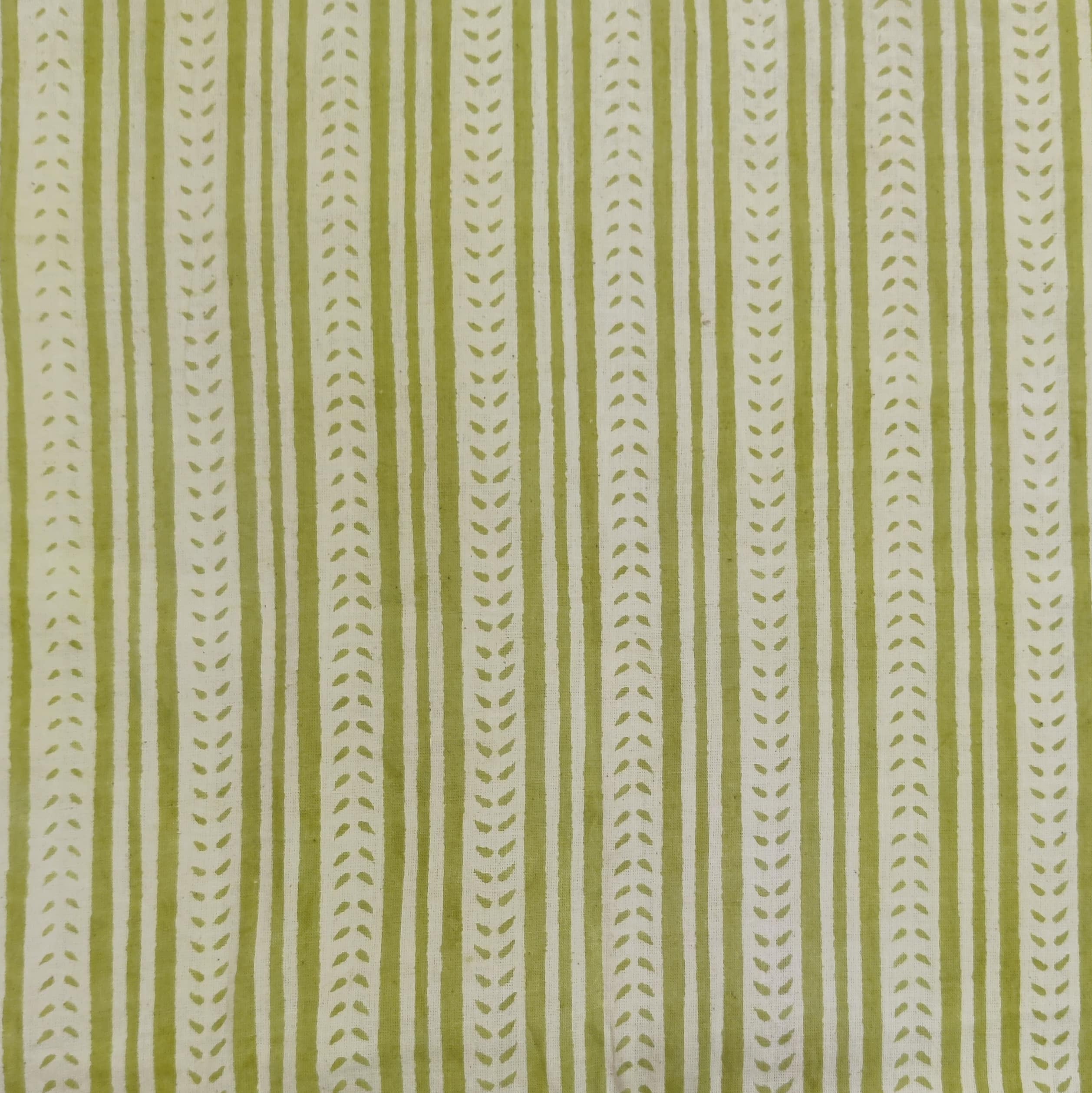 Pure Cotton Dabu Light Green And Cream Border Stripes Hand Block Print – Sanskruti