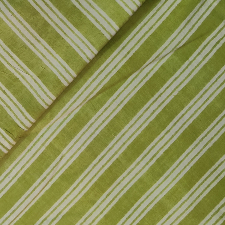 Pure Cotton Dabu Light Green Border Stripes Hand Block Print Fabric ...