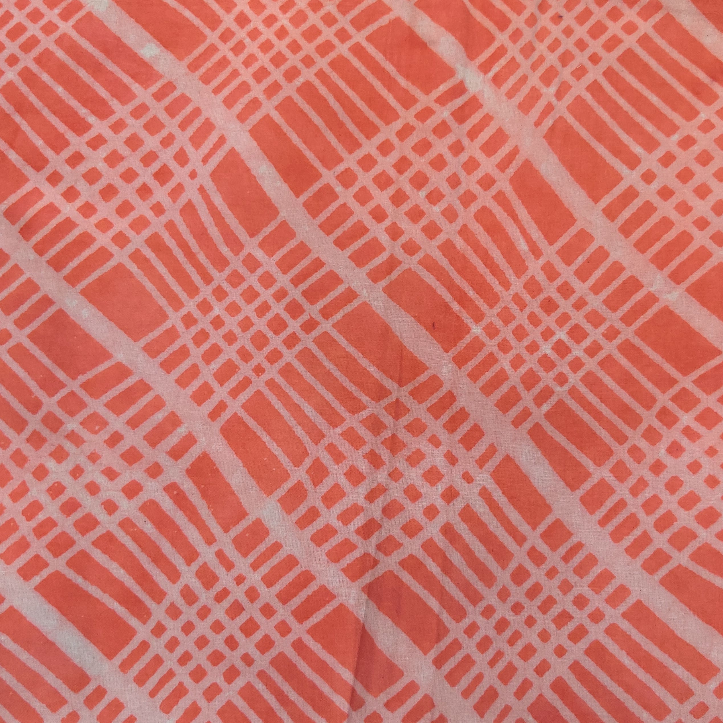 Pure Cotton Dabu Light Orange With Wavy Stripes Hand Block Print Fabri ...