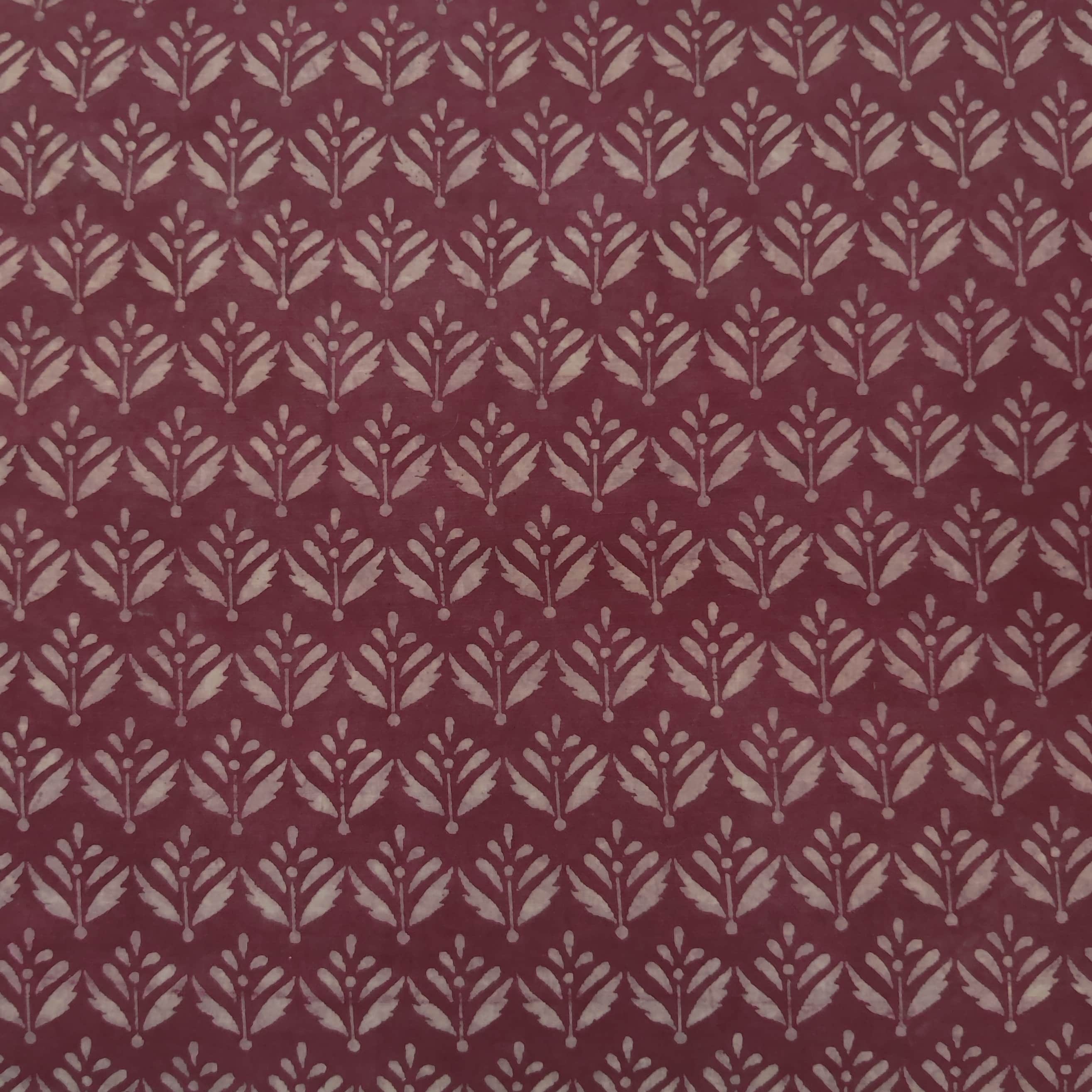 Pure Cotton Dabu Mauve With Tiny Bush Plant Motifs Hand Block Print Fa ...