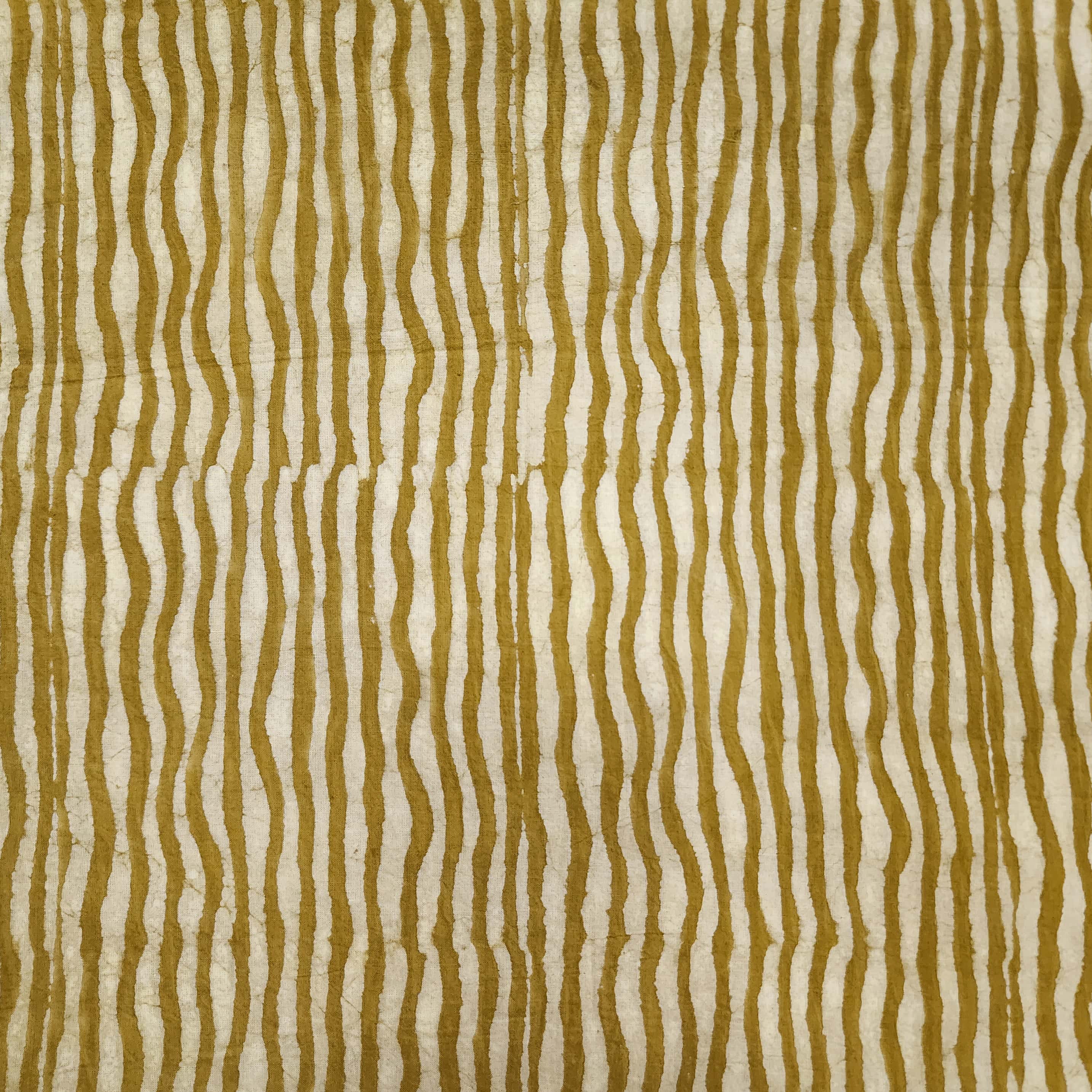 Pure Cotton Dabu Mustard Cream Light Dark Waves Hand Block Print Fabri ...