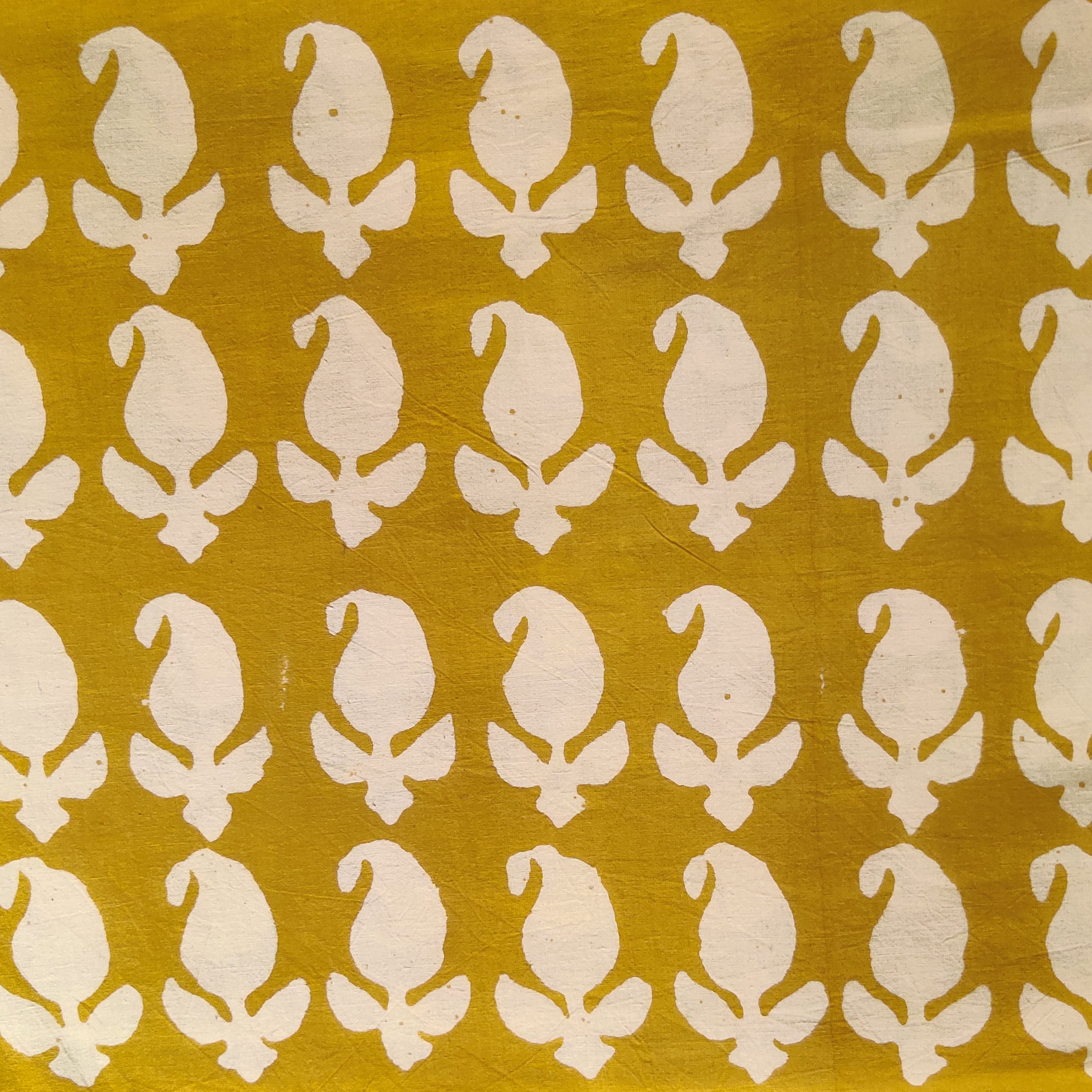 Pure Cotton Dabu Mustard With Tiny Cream Kairi Motifs Hand Block Print ...